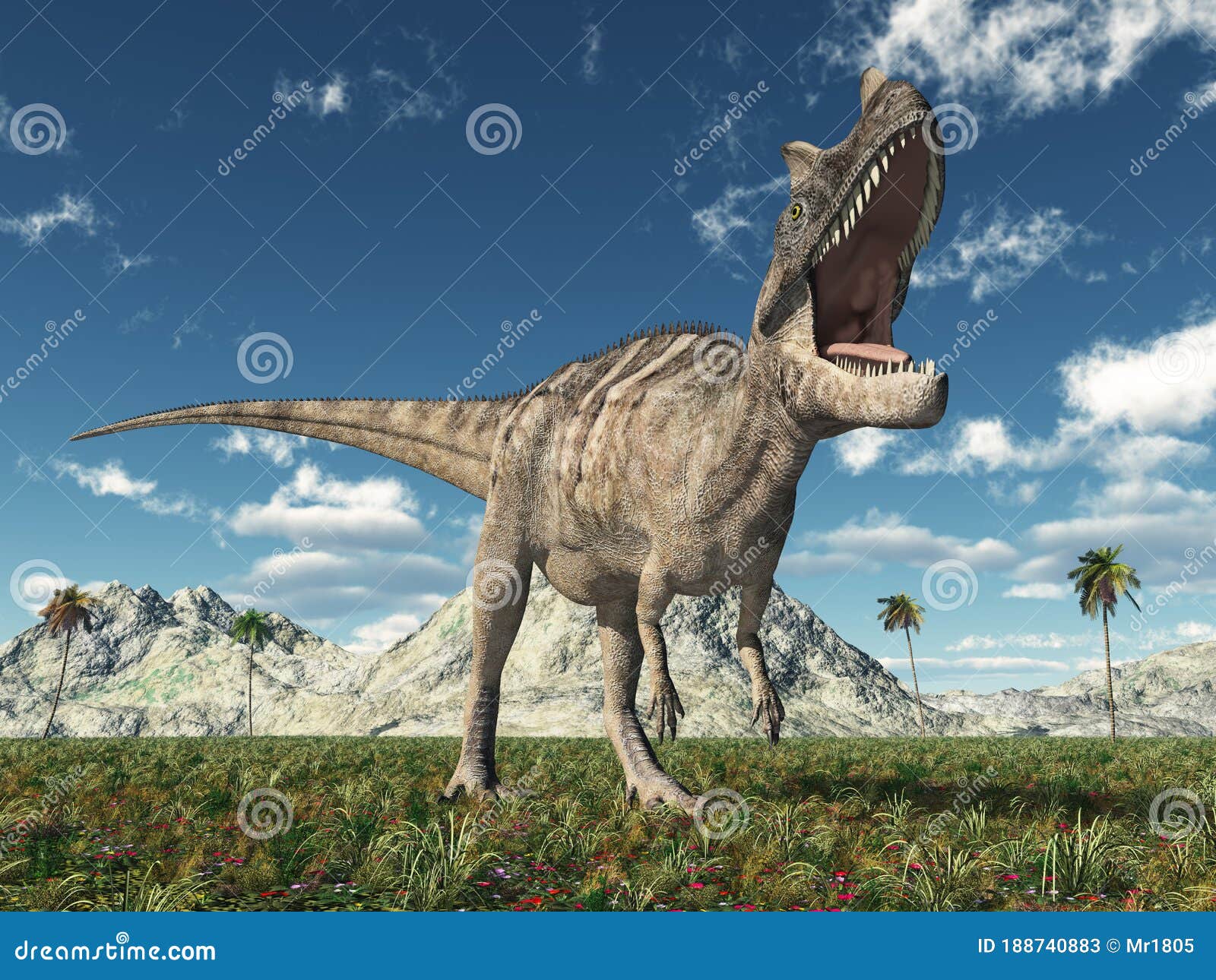 Dinosaur Ceratosaurus in a Landscape Stock Illustration - Illustration ...