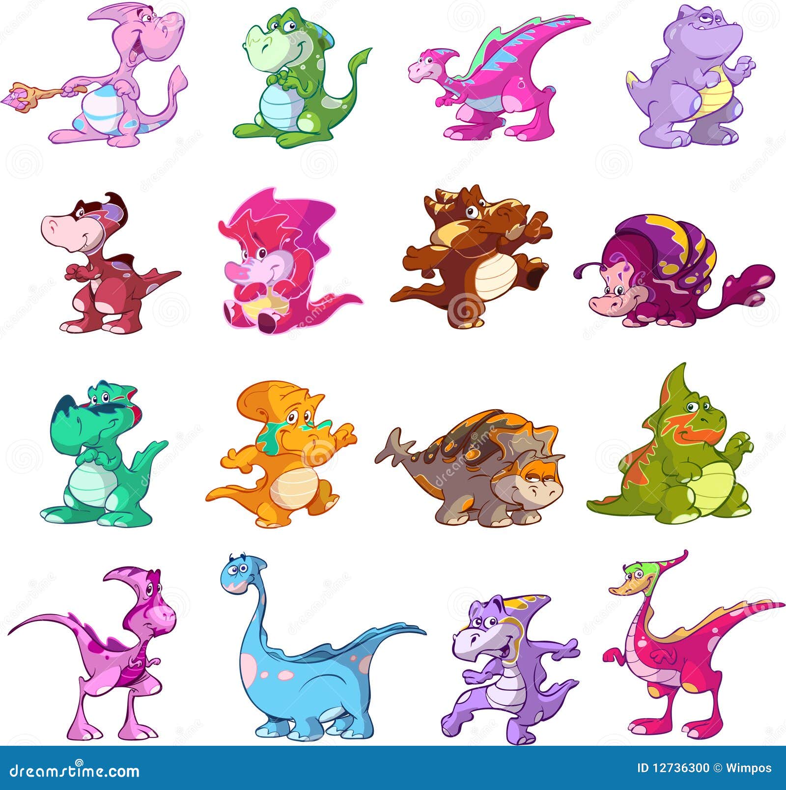 Dinosaur character set stock vector. Illustration of colorful - 12736300