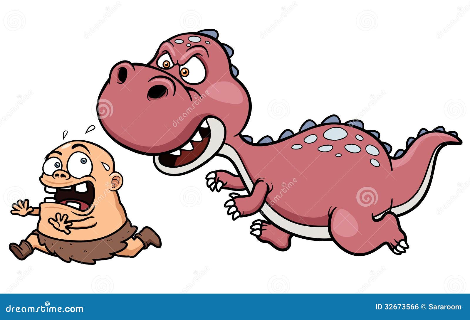 Dinosaur chasing a caveman stock vector. Illustration of isolated ...