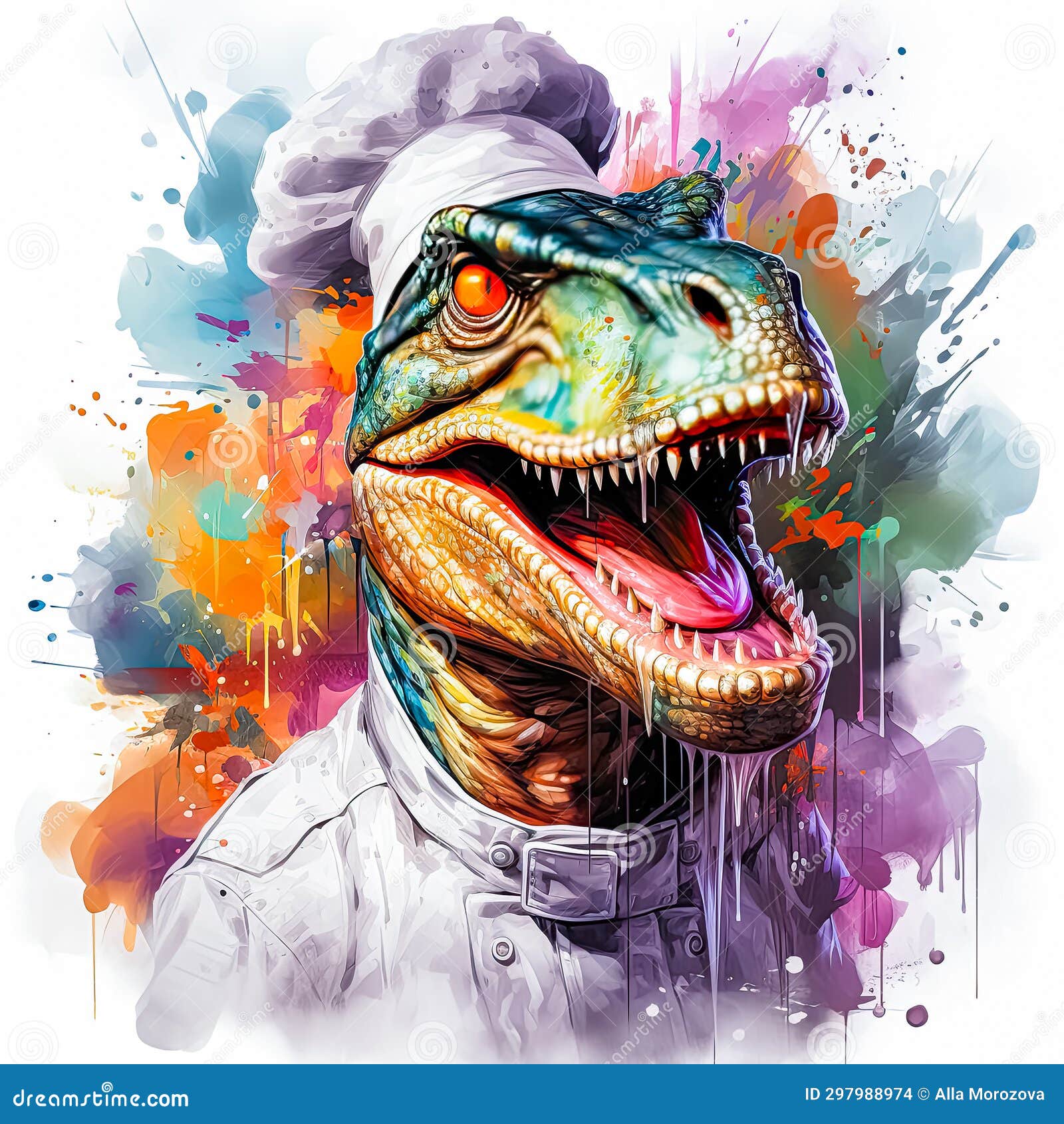 Dinosaur in Chef Uniform in Kitchen Cooking Food Stock Illustration ...