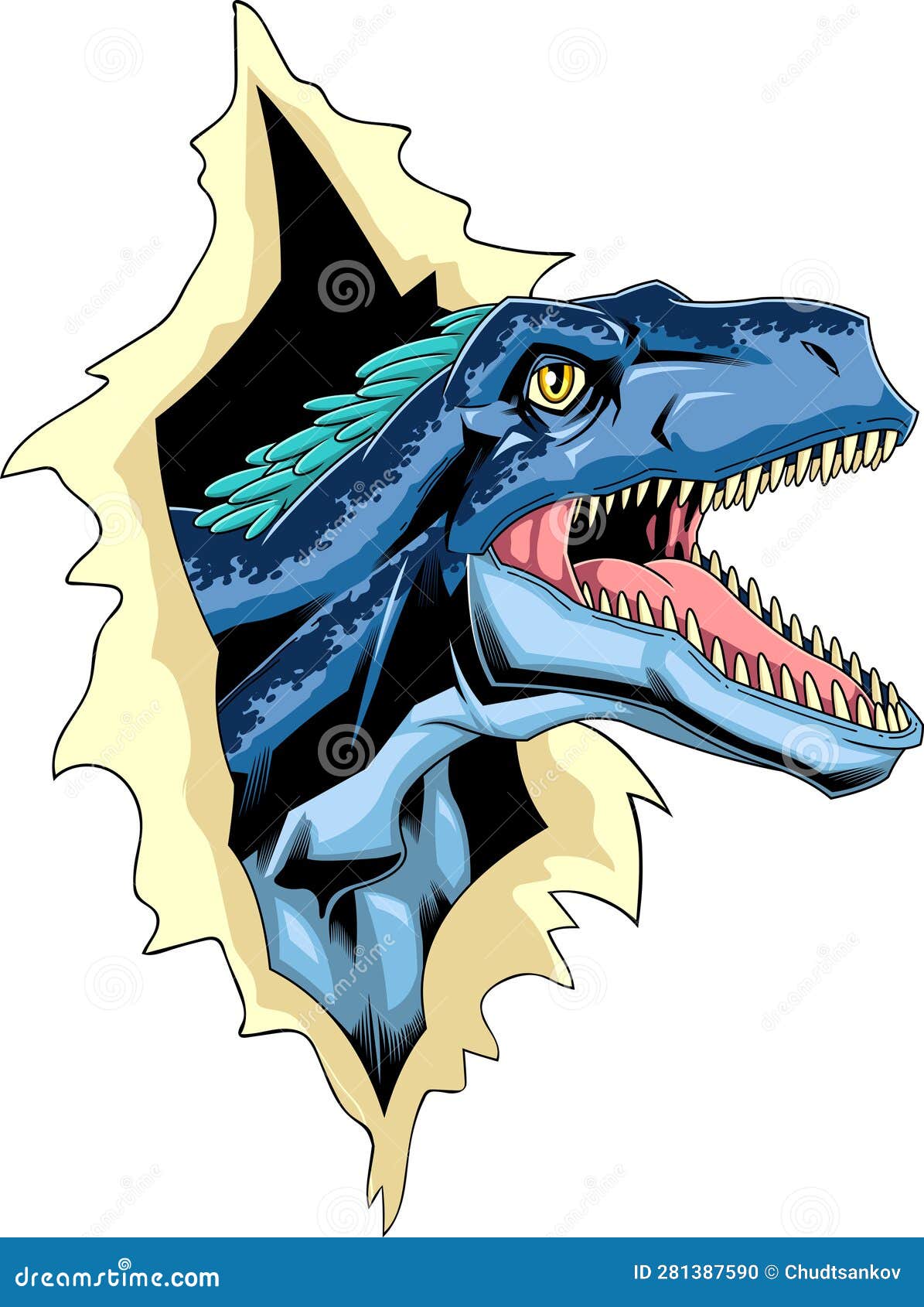 Utahraptor Dinosaur Breaks the Paper Graphic Design Stock Vector ...