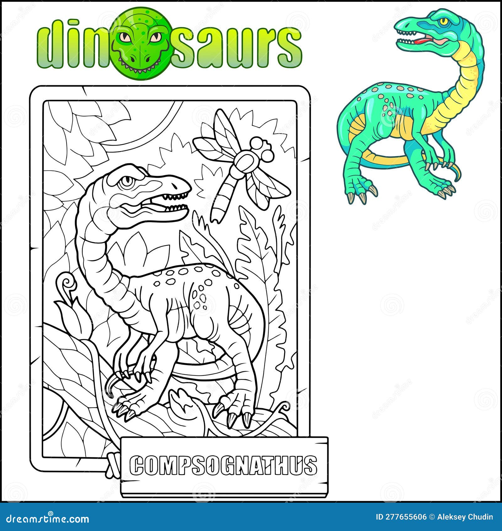 Dinosaur Compsognathus Coloring Book Vector Illustration ...