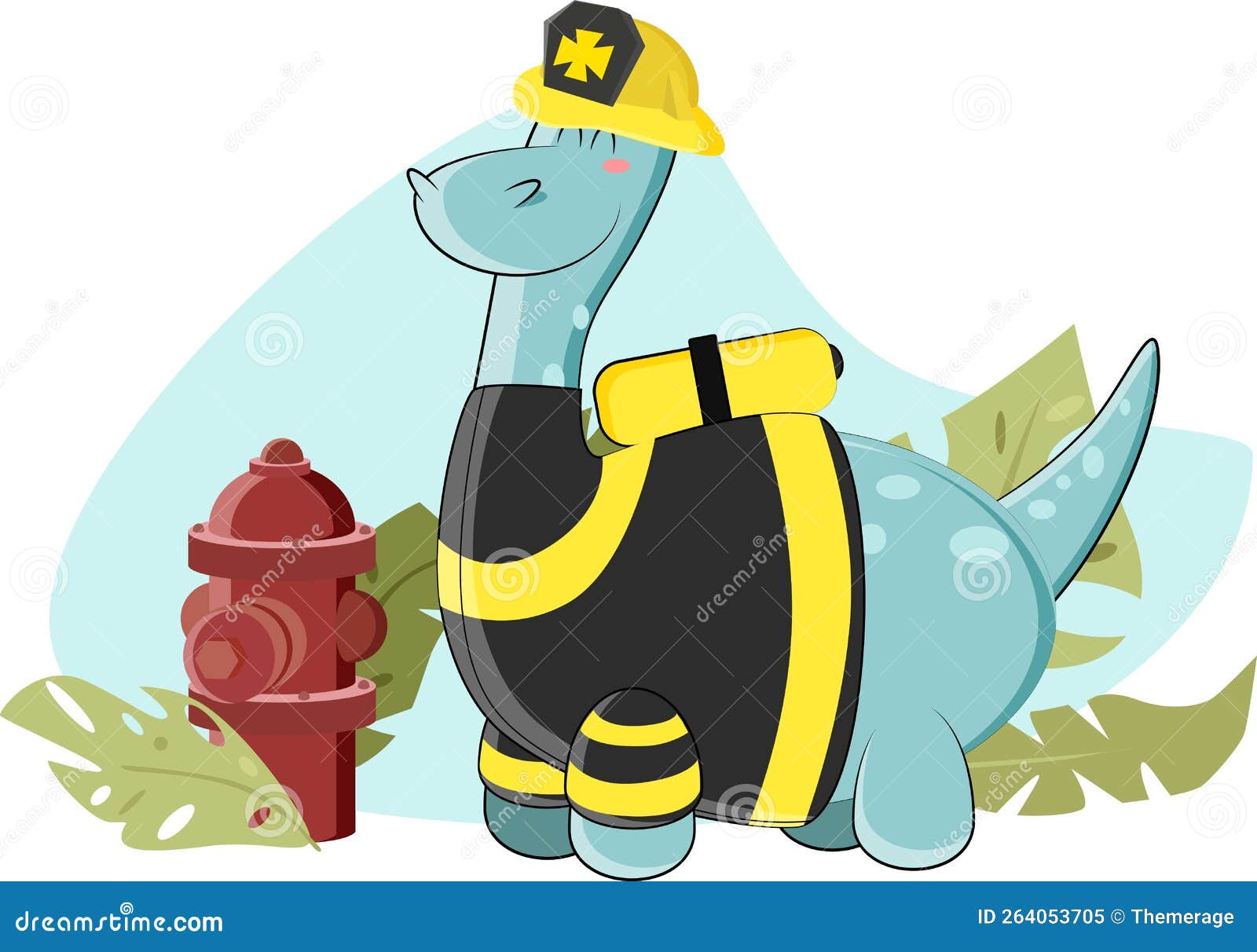 Dinosaur Dingo Put on a Firefighter Uniform and Stood Near the Hydrant ...