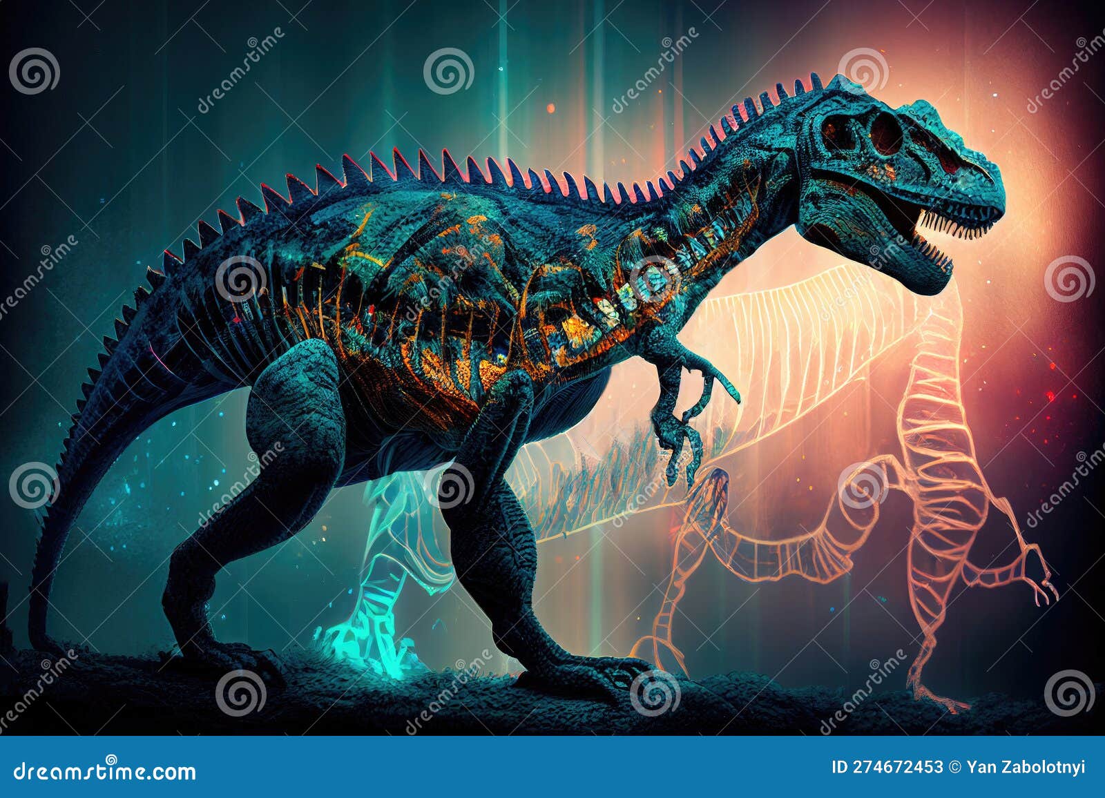 Dinosaur Dna Art Digital Neon. Generative AI Stock Illustration ...