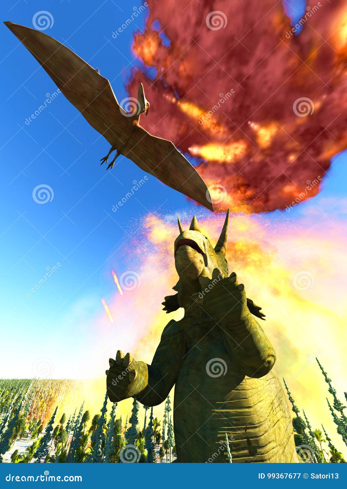 Dinosaur Doomsday 3d Rendering Stock Illustration - Illustration of ...