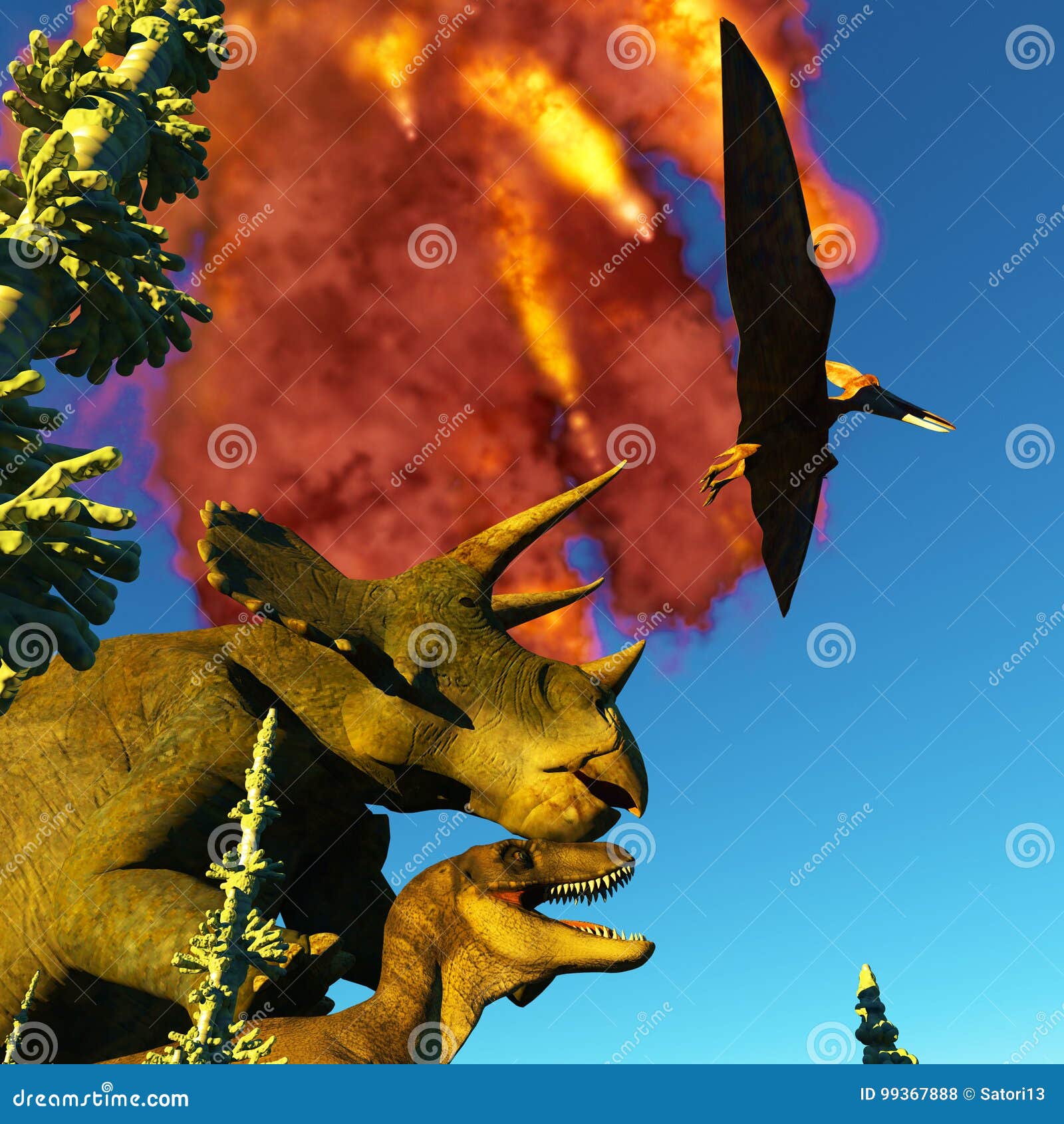Dinosaur Doomsday 3d Rendering Stock Illustration - Illustration of ...