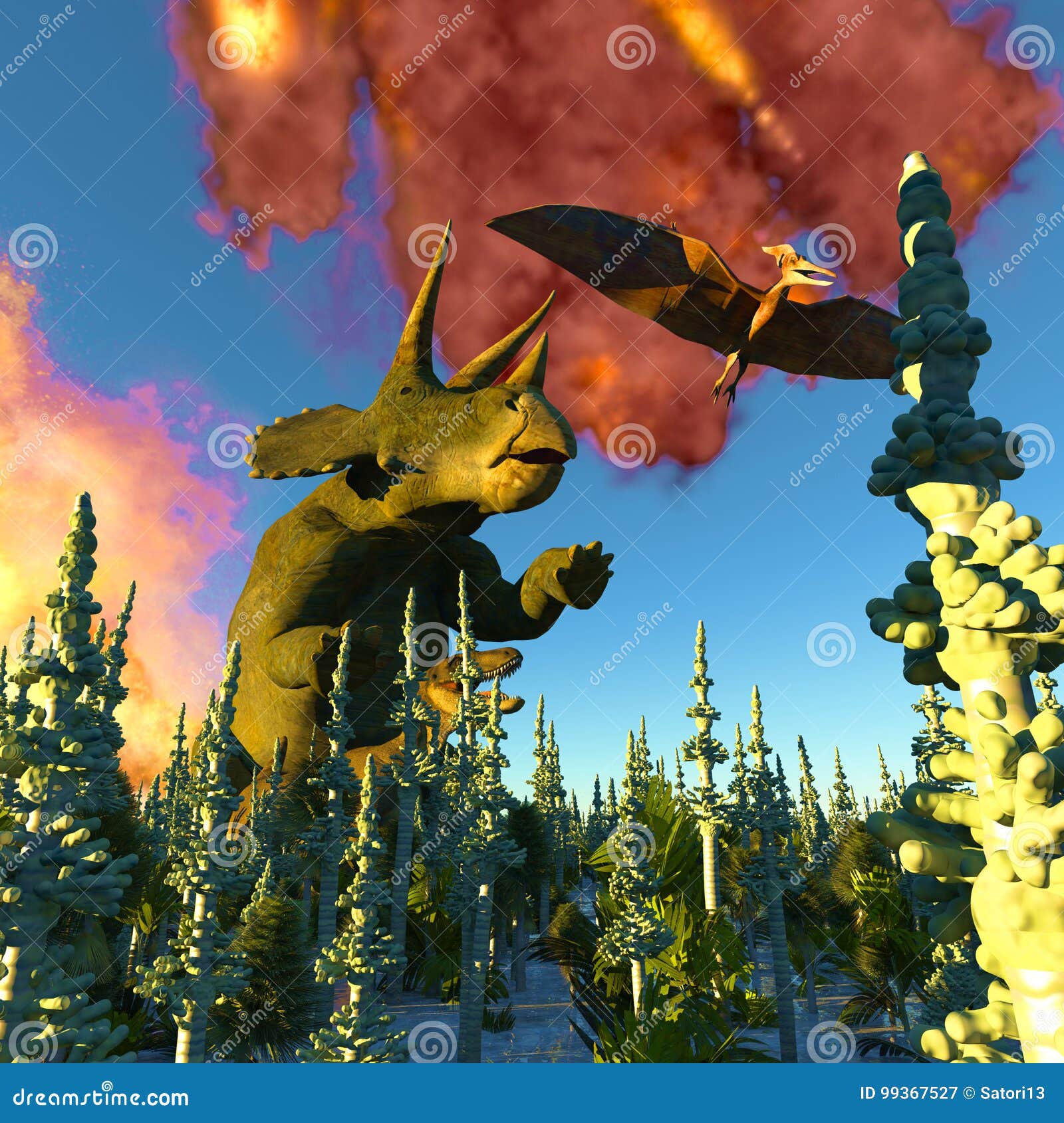 Dinosaur Doomsday 3d Rendering Stock Illustration - Illustration of ...