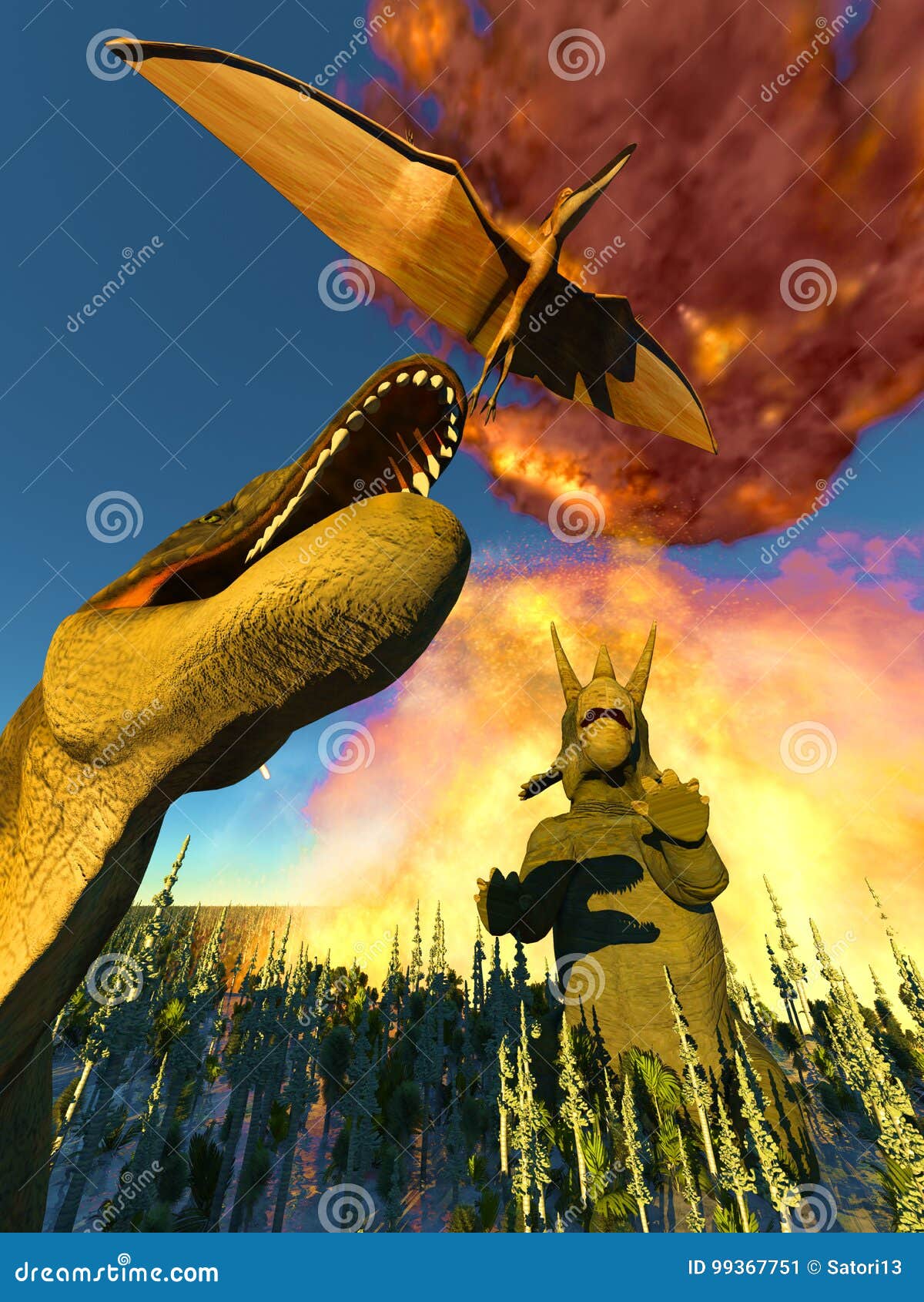 Dinosaur Doomsday 3d Rendering Stock Illustration - Illustration of ...