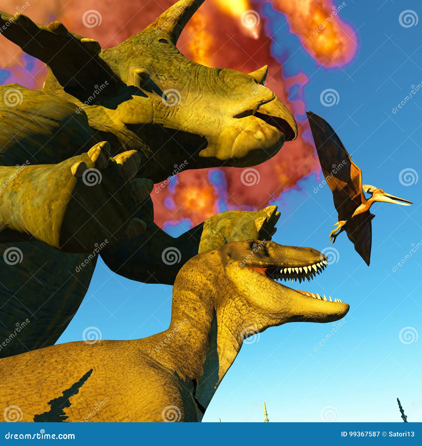 Dinosaur Doomsday 3d Rendering Stock Illustration - Illustration of ...