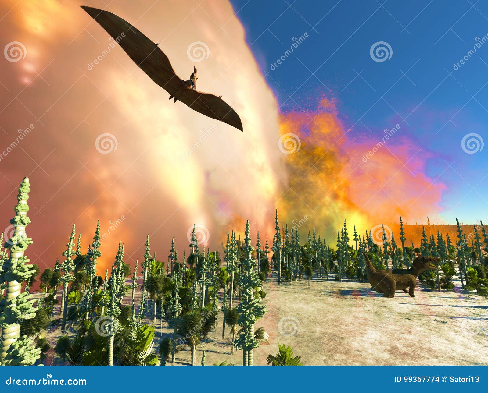 Dinosaur Doomsday 3d Rendering Stock Illustration - Illustration of ...