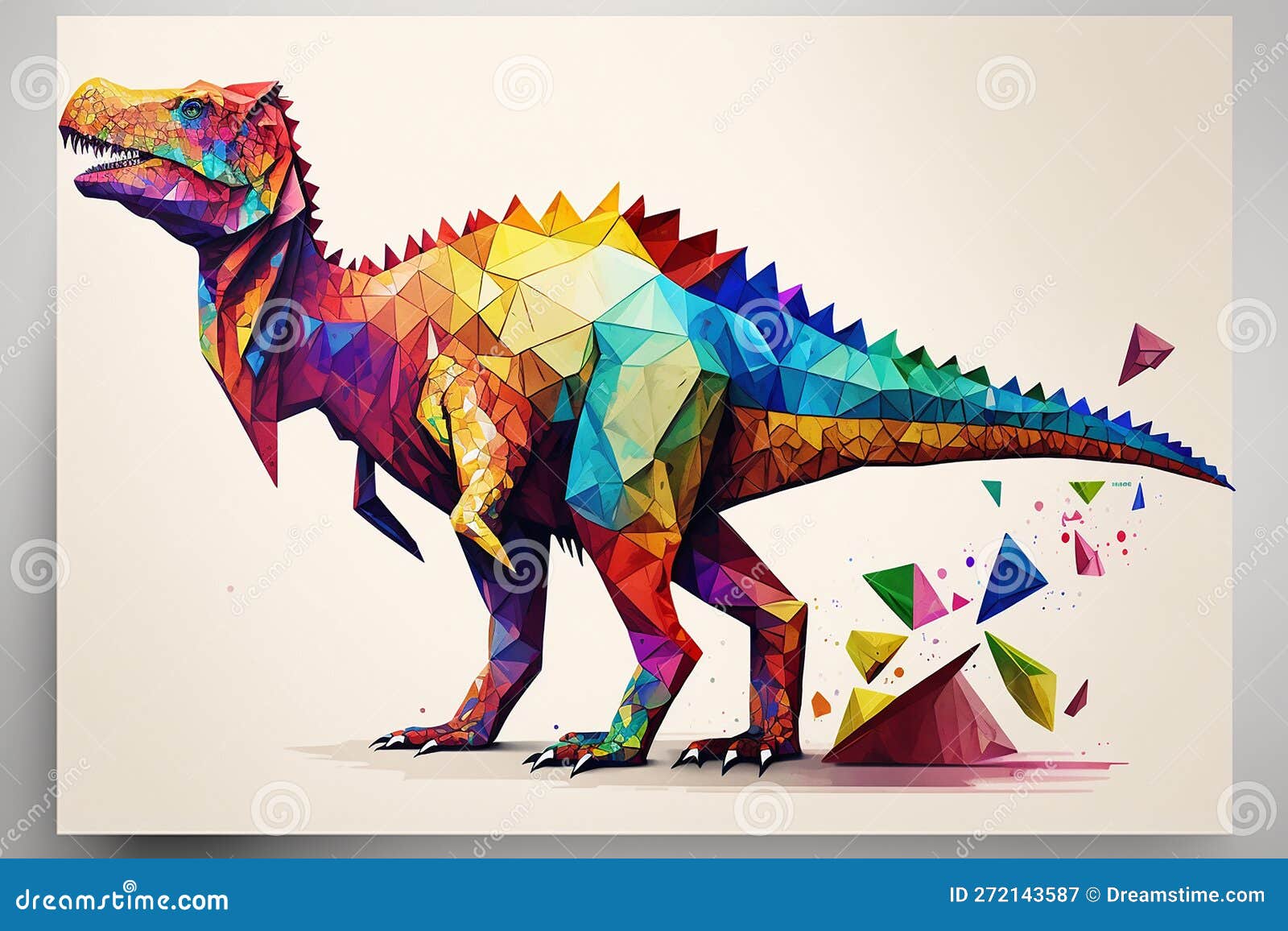 The Dinosaur is Drawn on a Sheet of White Paper in Low Poly Style, in ...