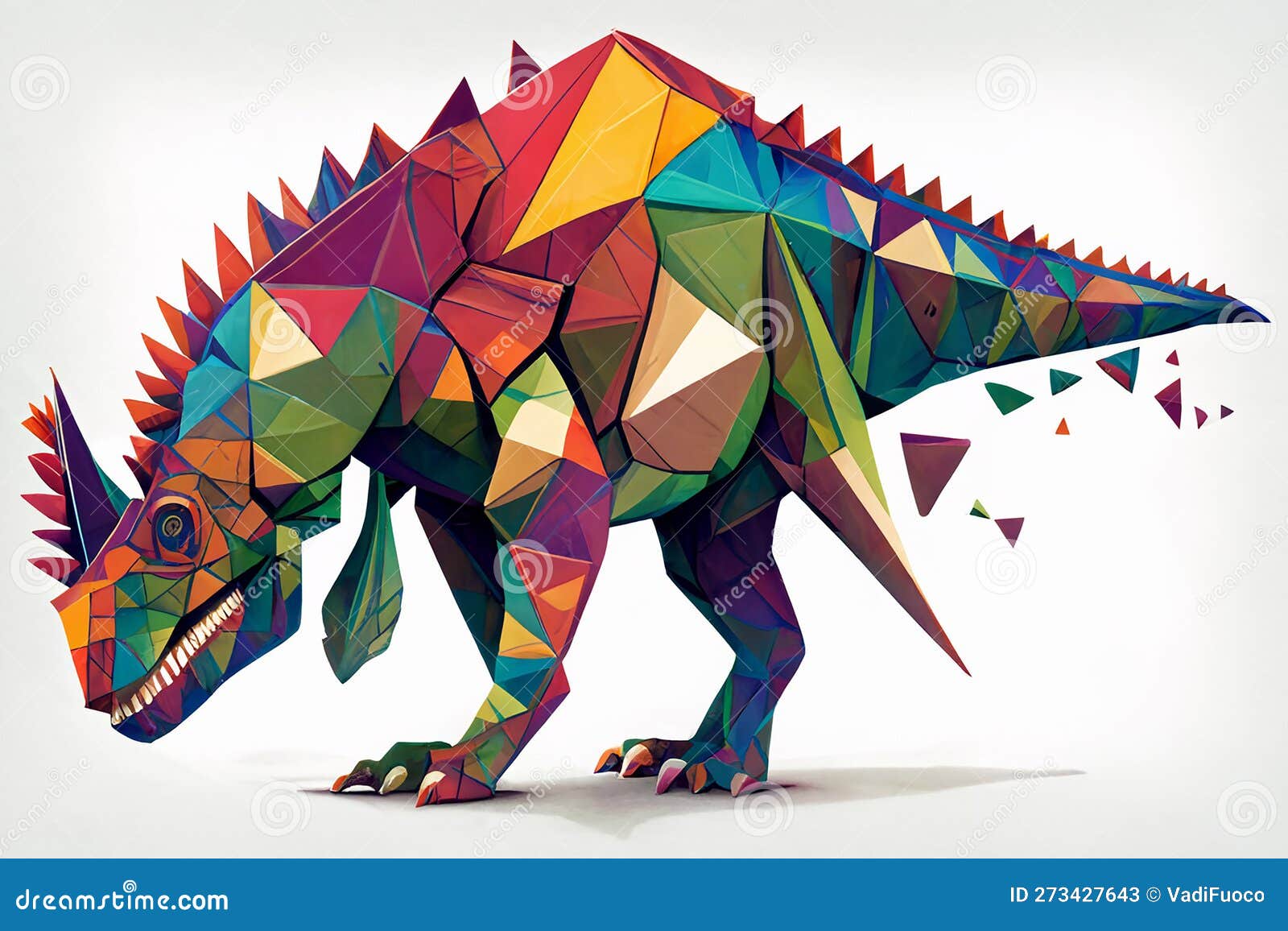 The Dinosaur is Drawn on a Sheet of White Paper in Low Poly Style, in ...