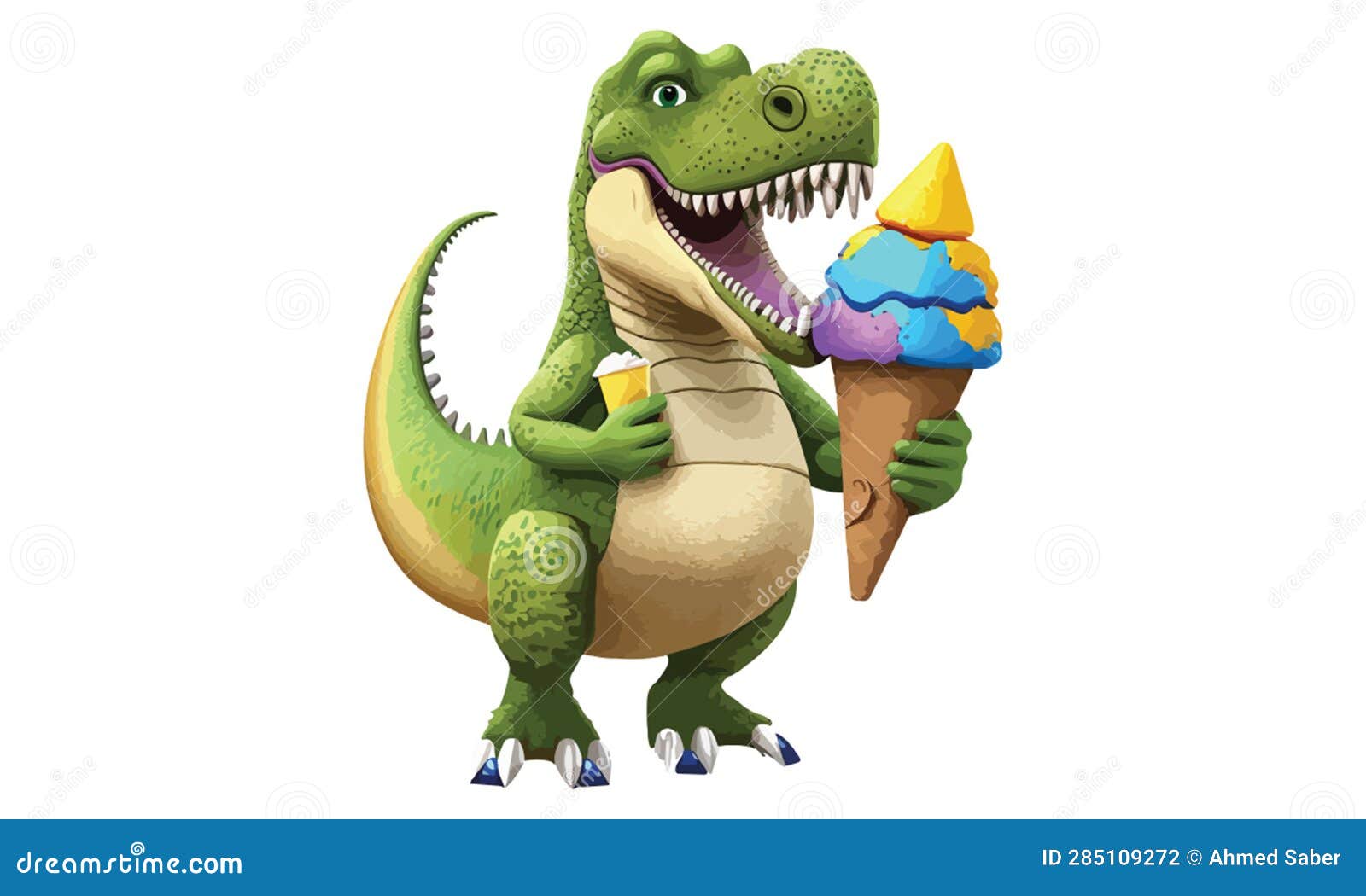 Dinosaur Eating Ice Cream Vector Illustration Stock Illustration ...