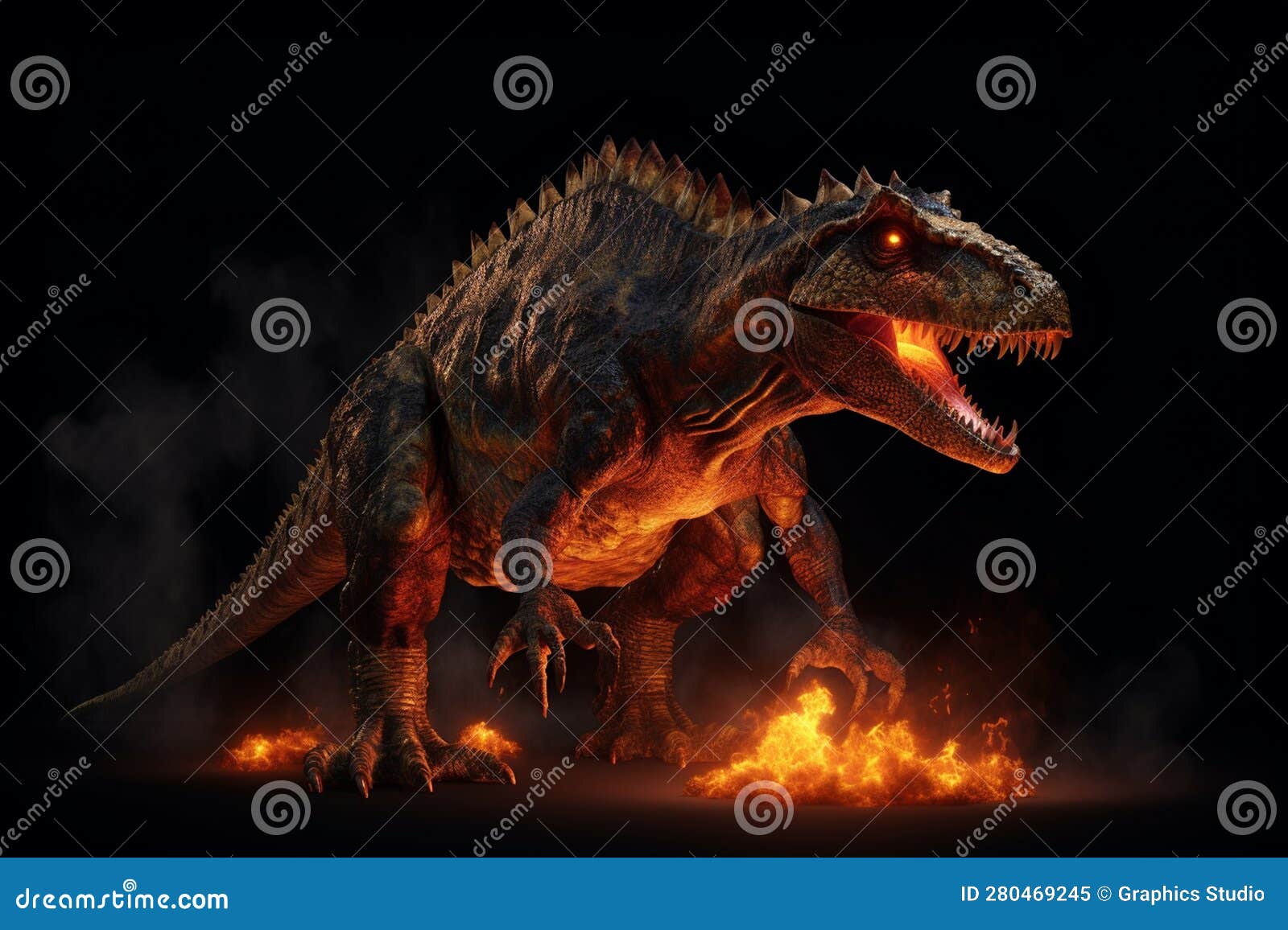 Dinosaur in Fire, 3d Rendering. Computer Digital Drawing Stock ...