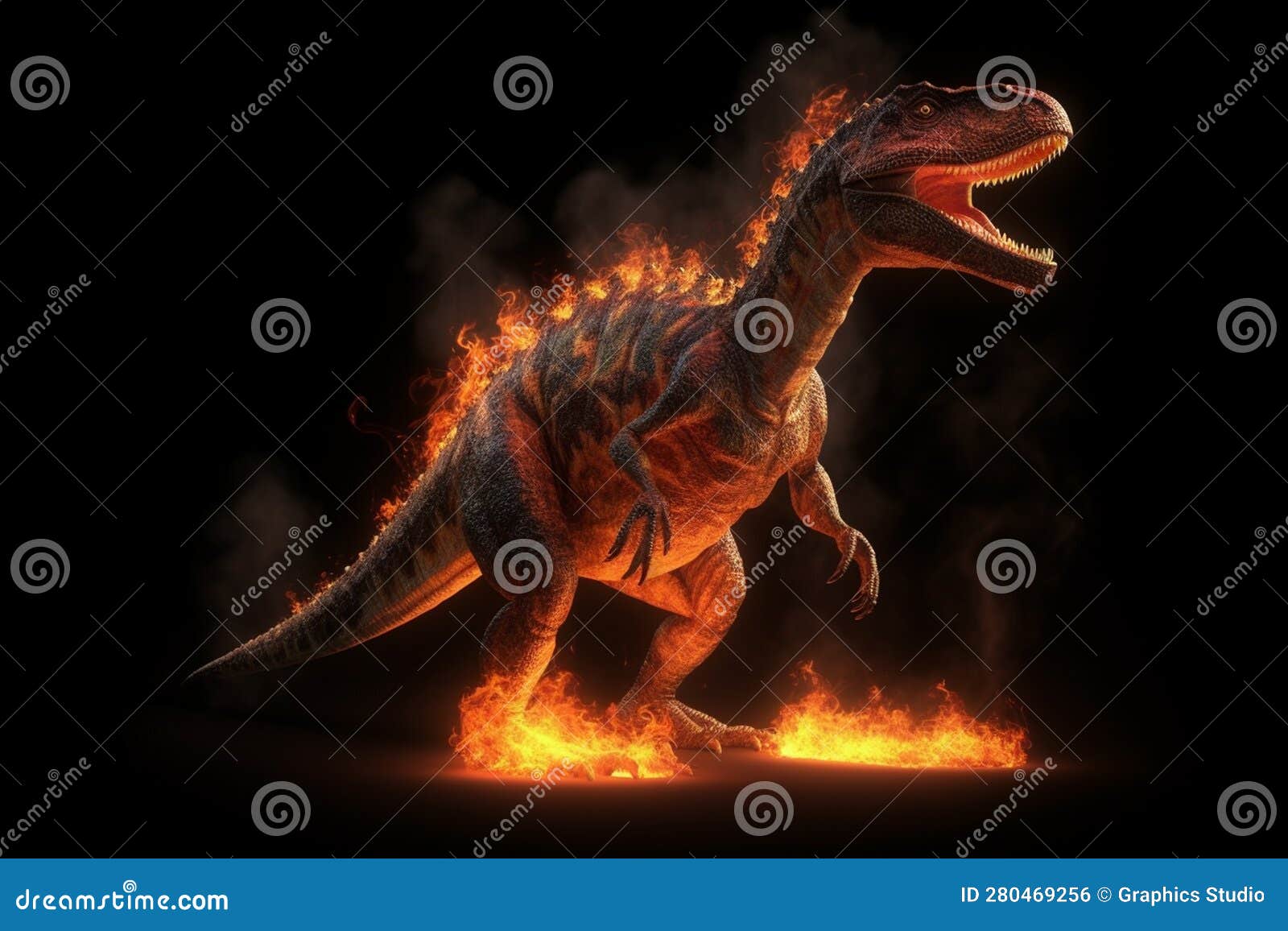 Dinosaur in Fire, 3d Rendering. Computer Digital Drawing Stock ...