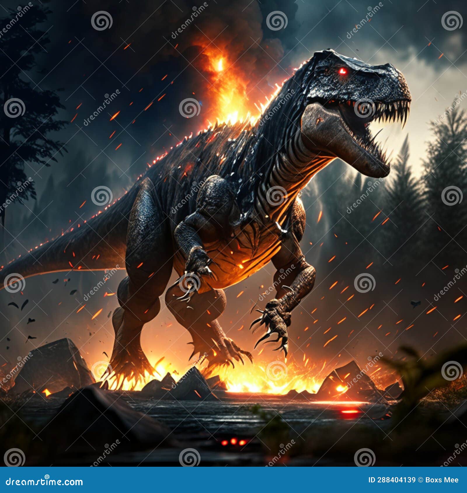 Dinosaur on Fire in the Forest. 3d Render Illustration Stock ...