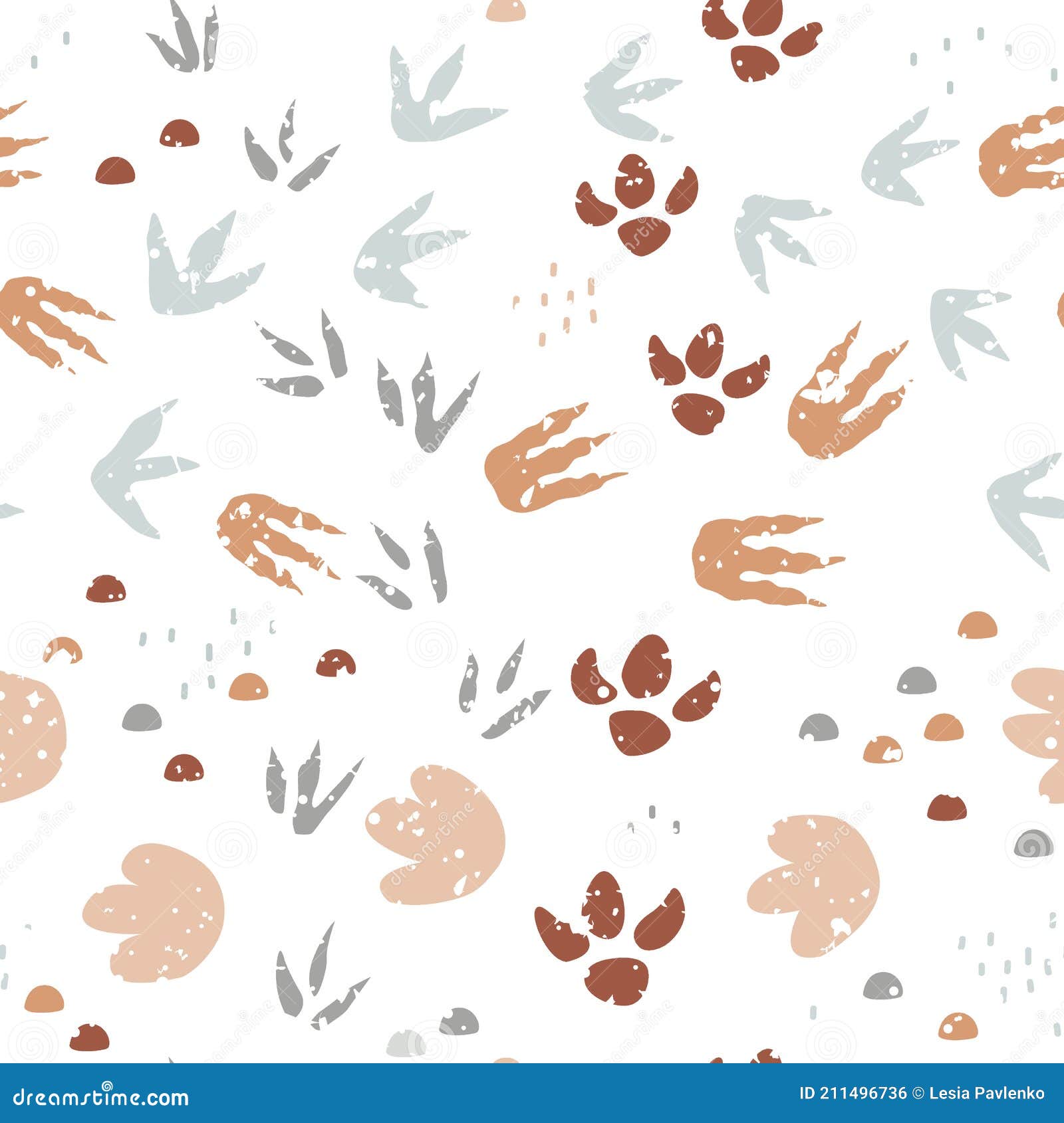 Dinosaur Footprints Seamless Pattern. Background with Dino Feet Steps ...