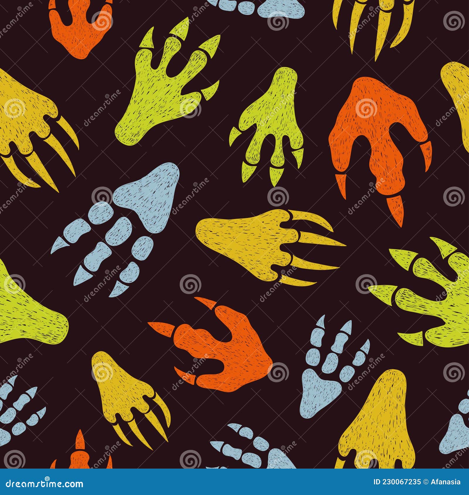 Dinosaur Footprints Seamless Pattern. Stock Vector - Illustration of ...