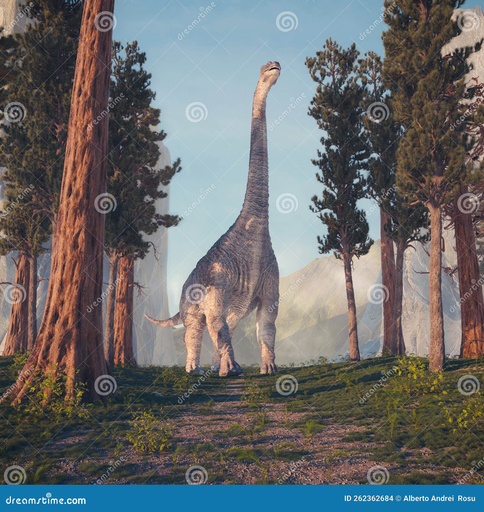 Brachiosaurus in the Forest Stock Illustration - Illustration of danger ...