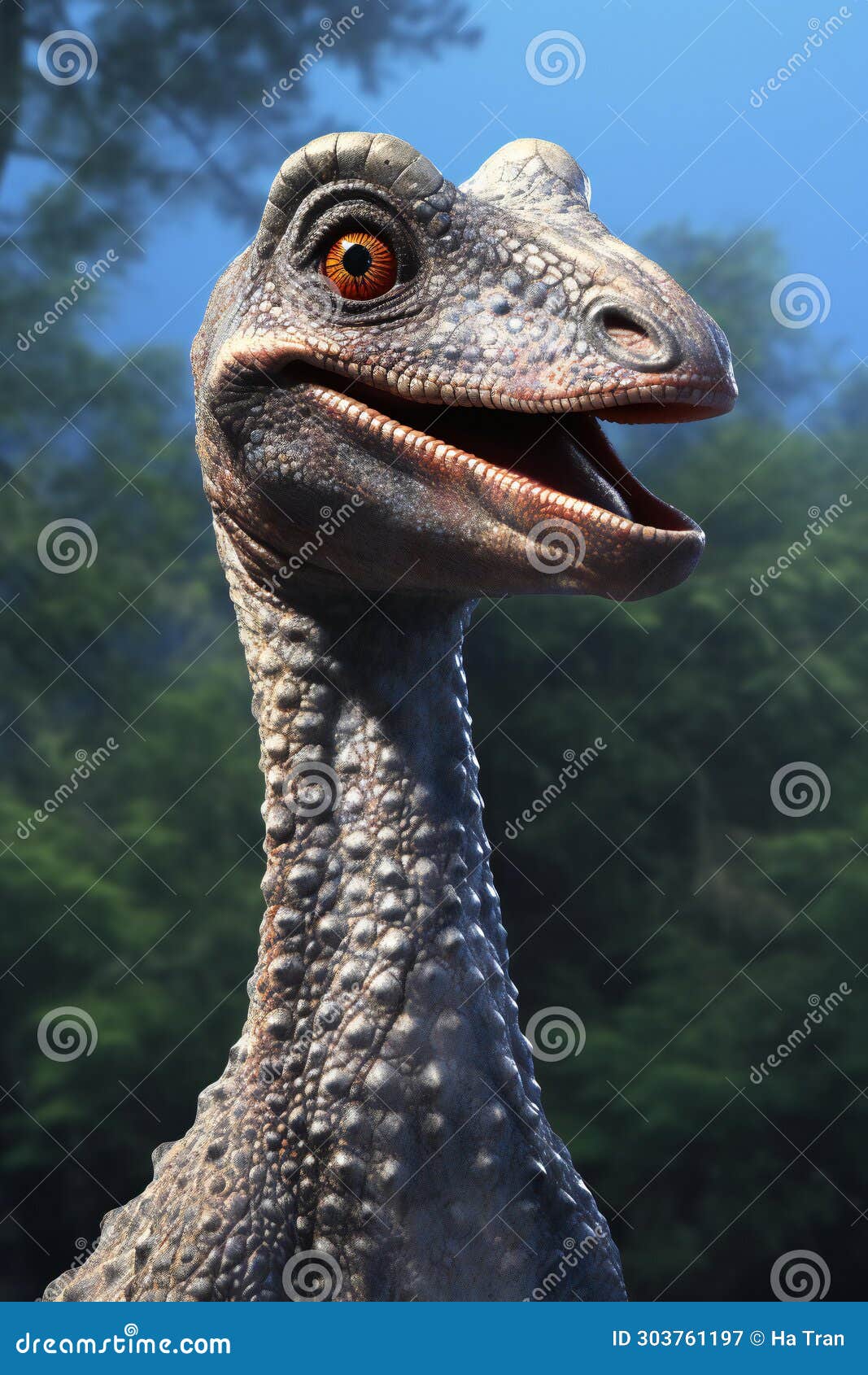 Dinosaur in the Forest, Close-up Portrait of a Dinosaur Stock ...