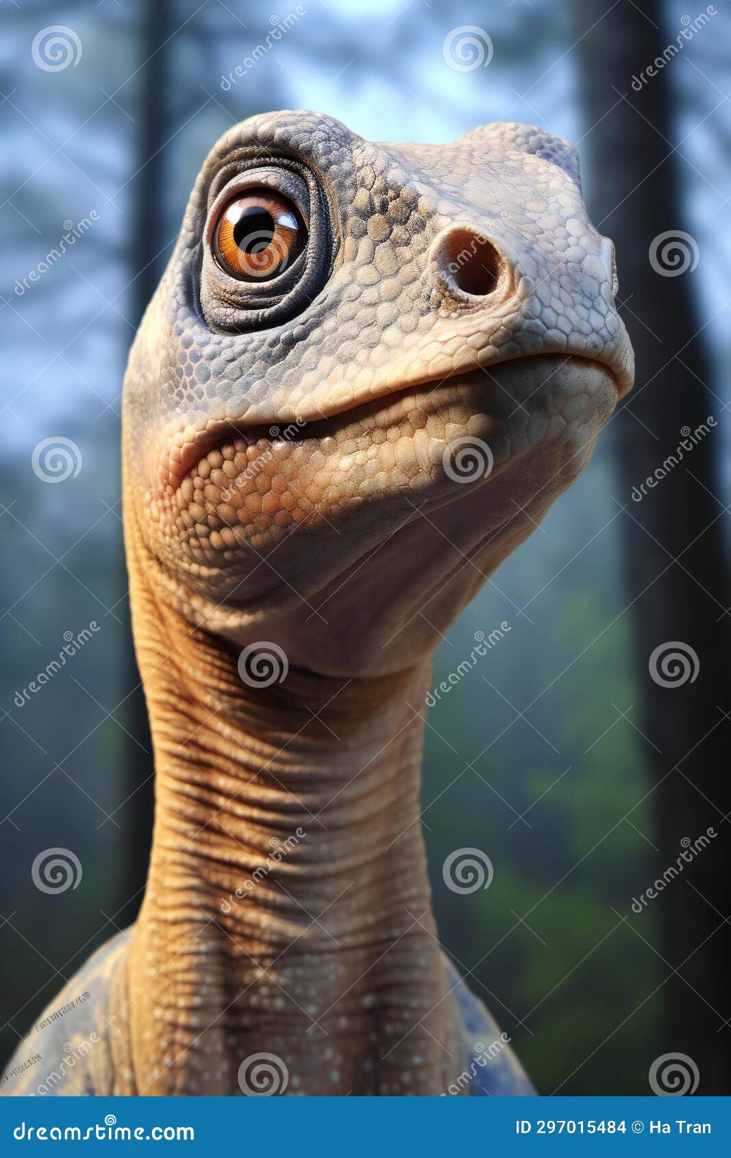 Dinosaur in the Forest, Close-up View of the Head Stock Illustration ...