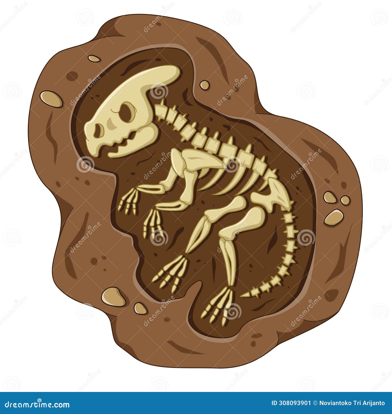 Dinosaur Fossil Skeleton in the Soil, Archeological Excavation Cartoon ... Dinosaur Fossil Skeleton in the Soil, Archeological Excavation Cartoon ...