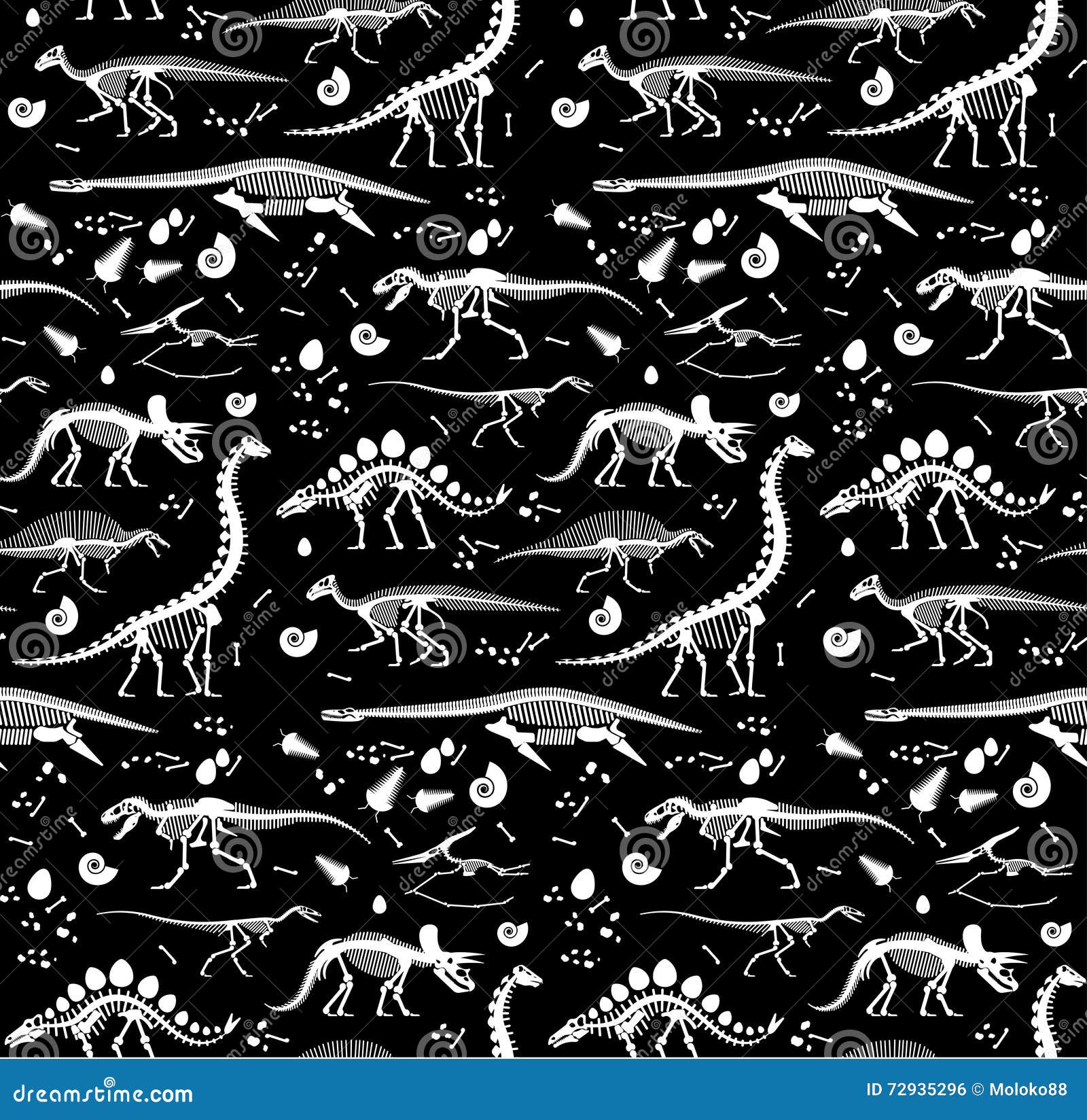 Dinosaur Fossils, Eggs, Bones Skeletons. Stock Vector - Illustration of ...