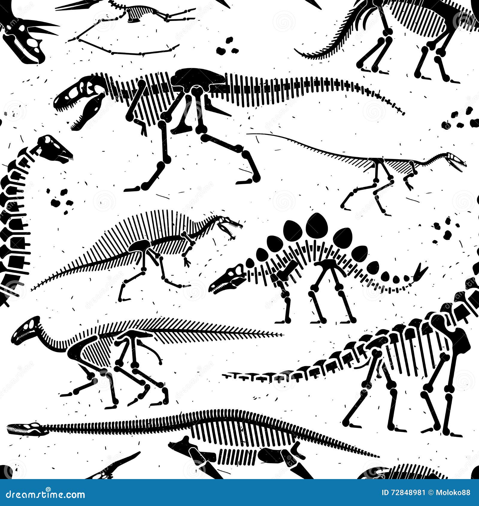 Dinosaur Fossils, Eggs, Bones Skeletons. Stock Illustration ...