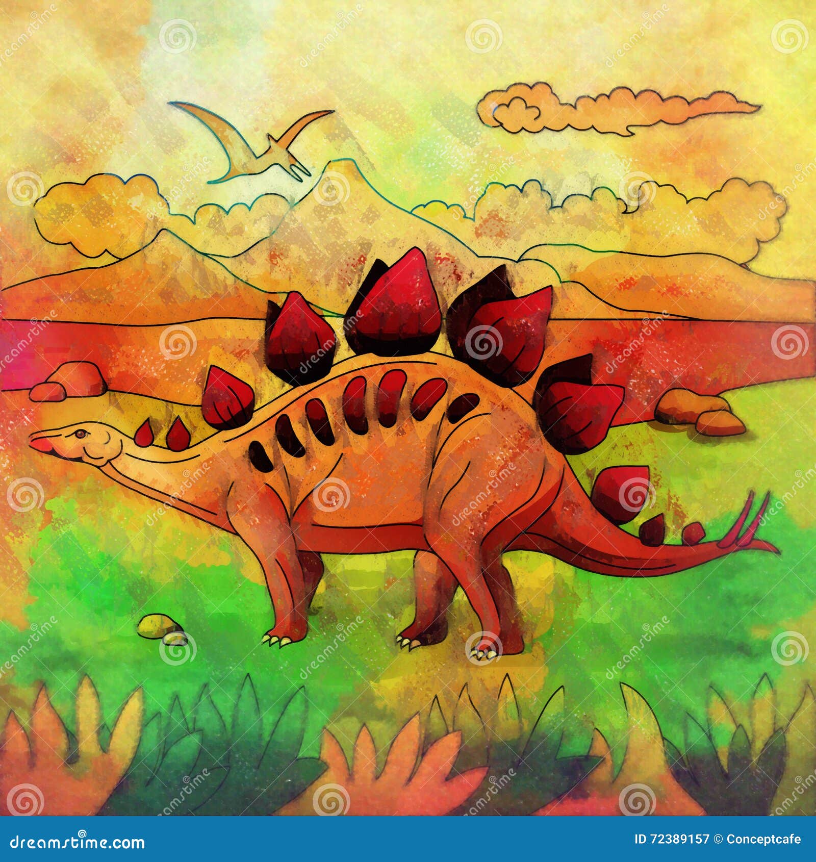 Dinosaur in the Habitat. Illustration of Stegosaur Stock Illustration ...