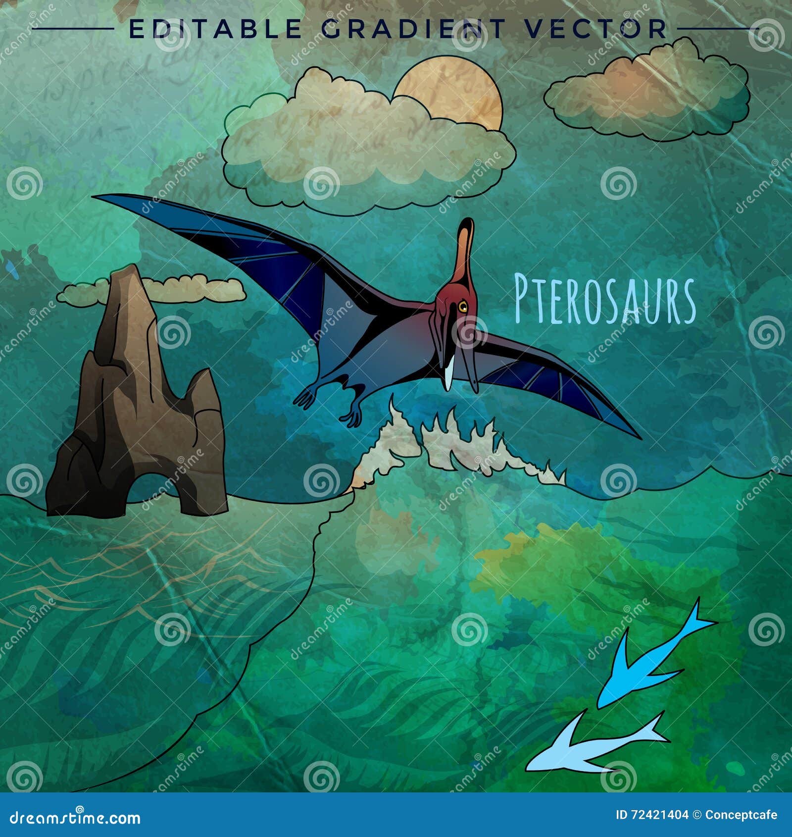 Dinosaur In The Habitat. Vector Illustration Of Pterosaur ...