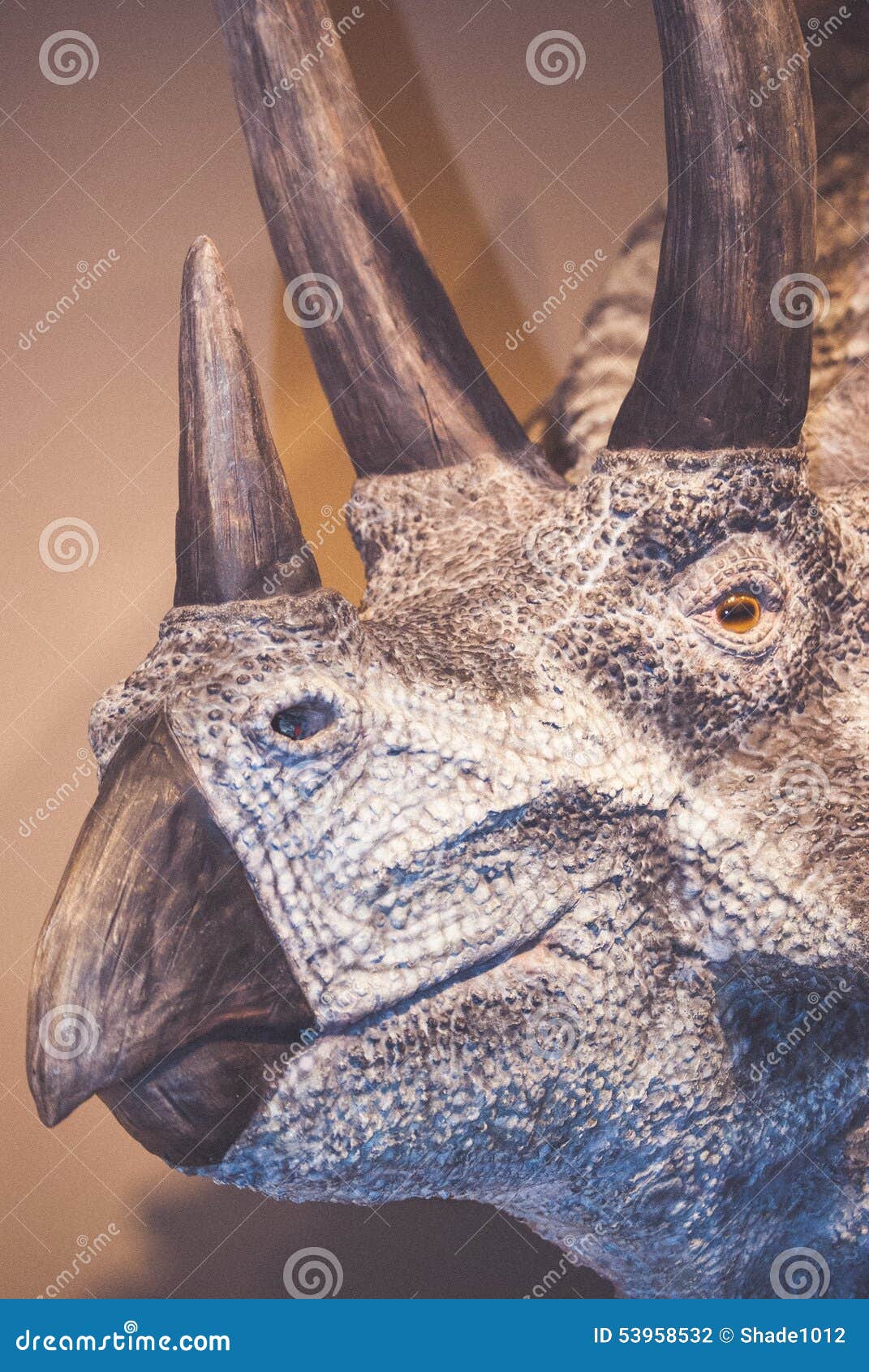 The Dinosaur Head Is Green On A Blue Background. Fauna, Prehistoric ...