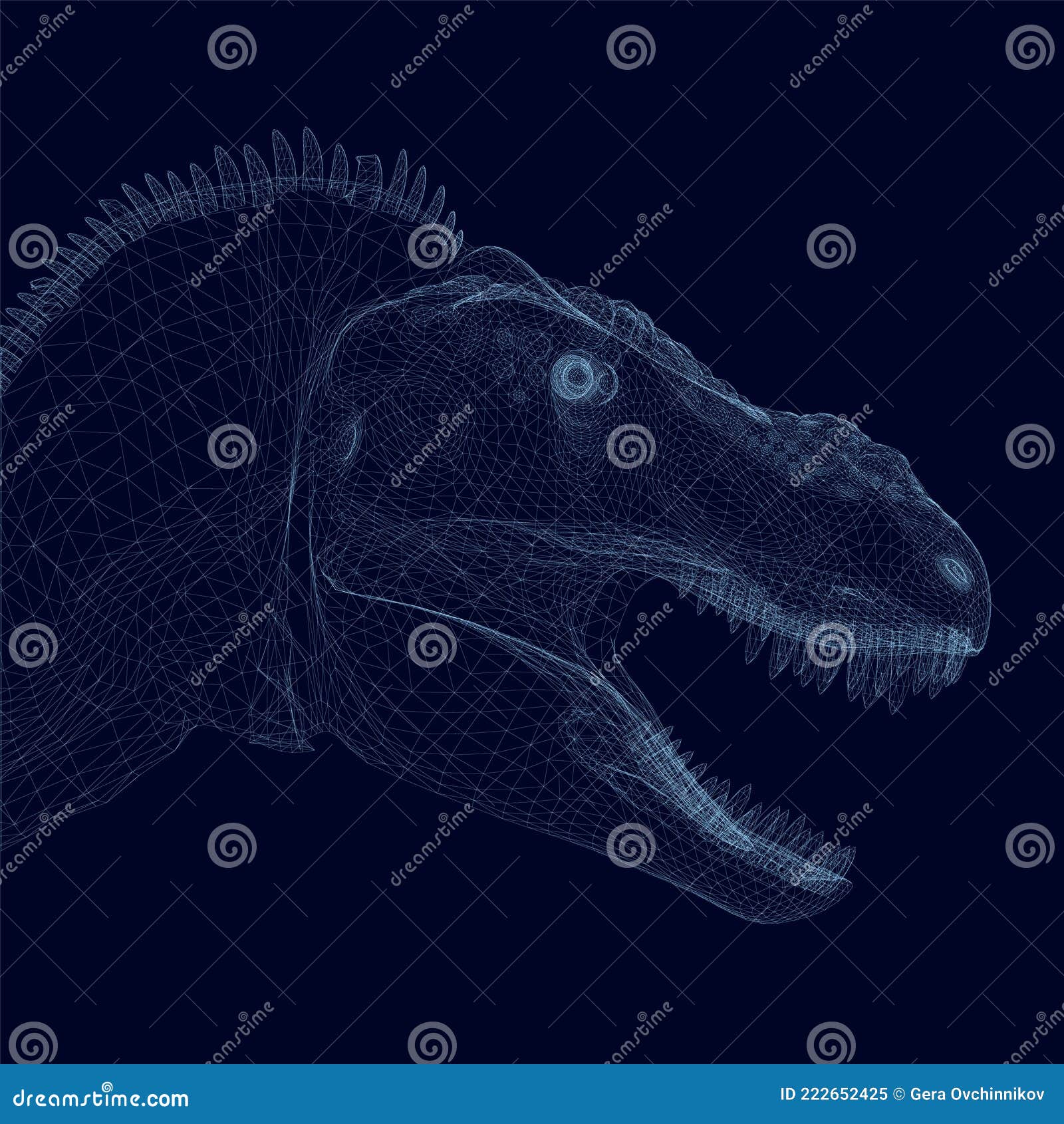 Dinosaur Head Wireframe from Blue Lines Isolated on Dark Background ...