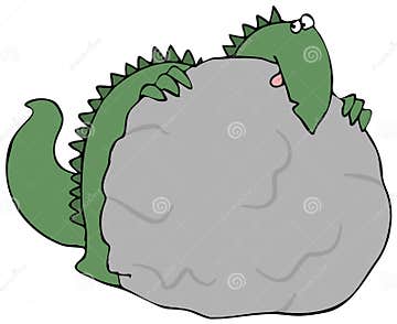 Dinosaur Hiding Behind a Rock Stock Illustration - Illustration of ...
