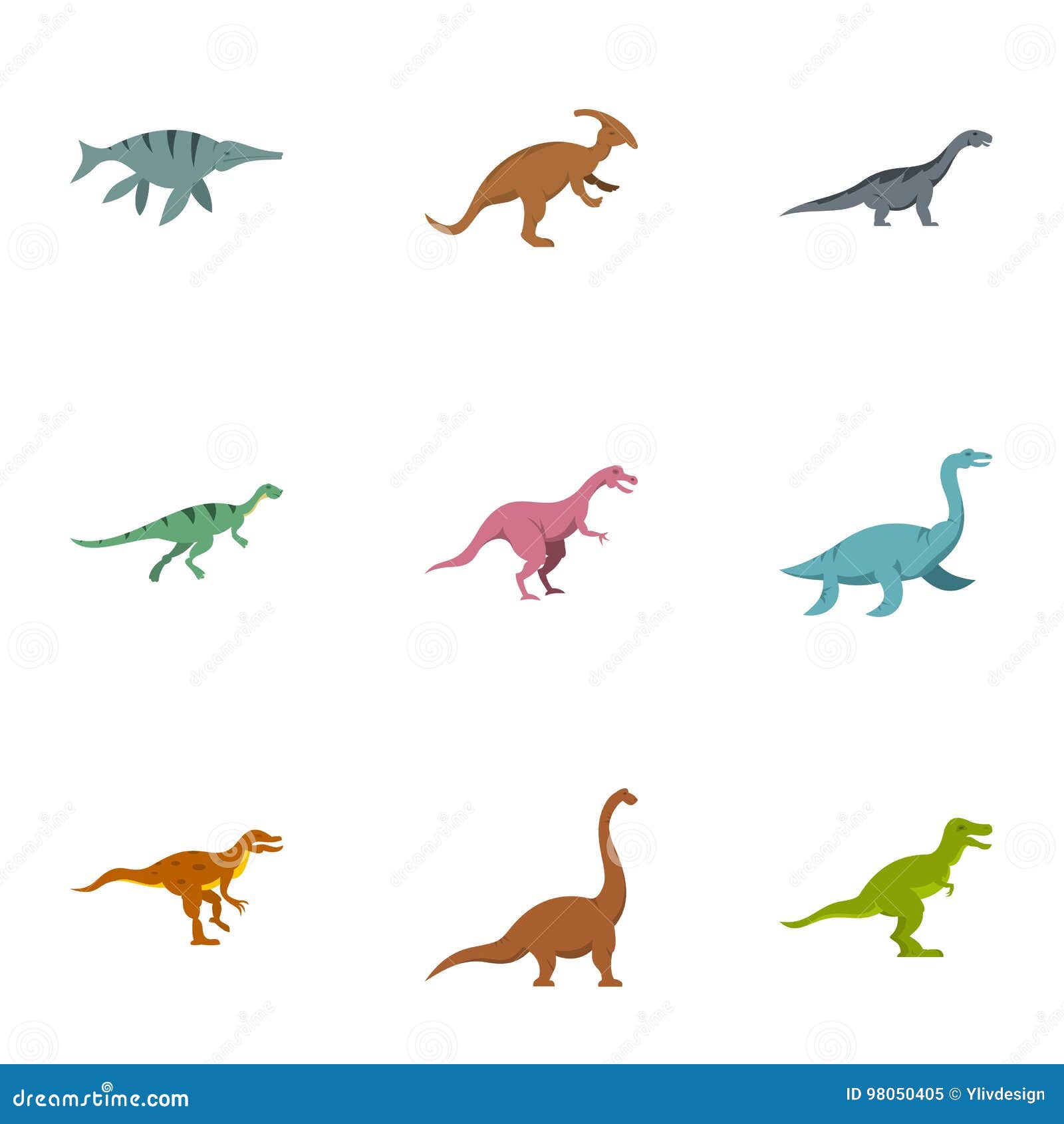 Dinosaur Icons Set, Flat Style Stock Vector - Illustration of ...