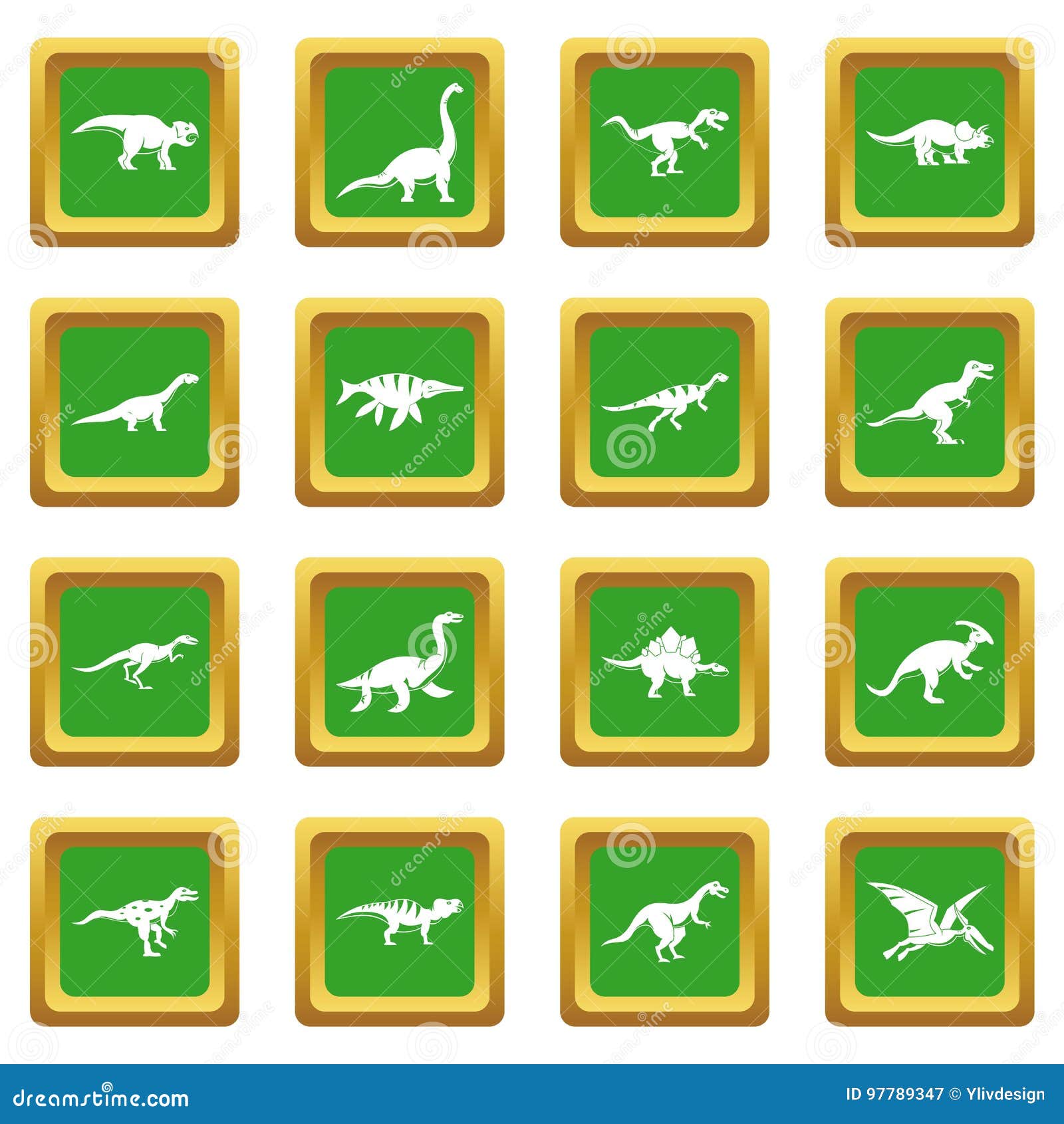 Dinosaur icons set green stock vector. Illustration of grandparents ...