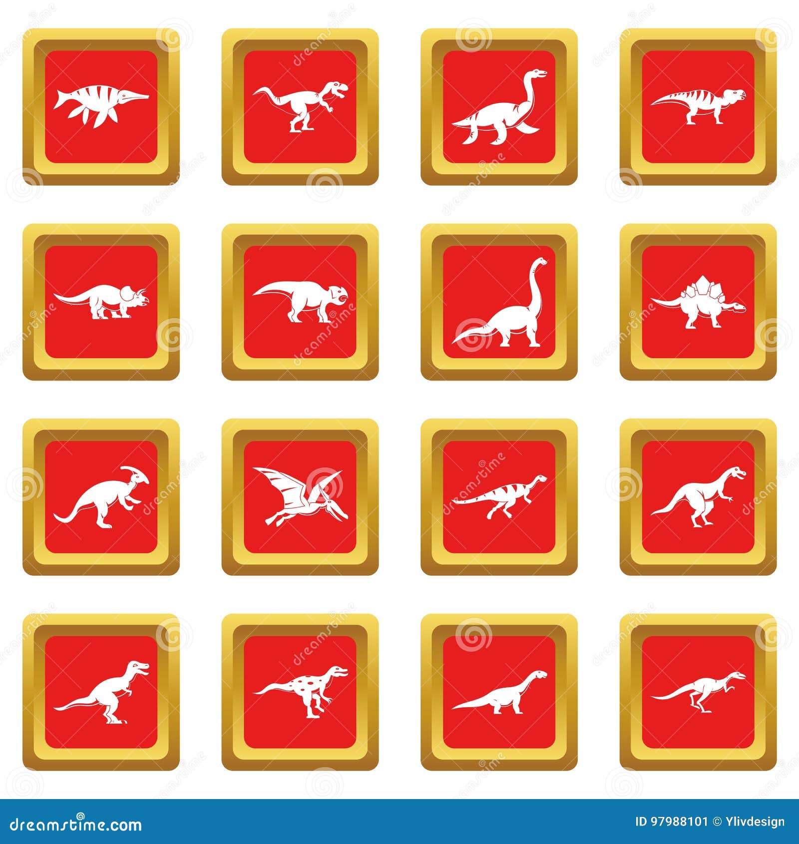 Dinosaur icons set red stock vector. Illustration of emblem - 97988101