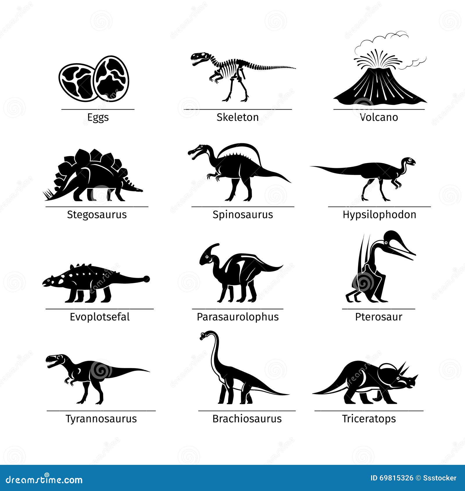 Dinosaur Icons Many Colors Set Cartoon Vector | CartoonDealer.com #98479883