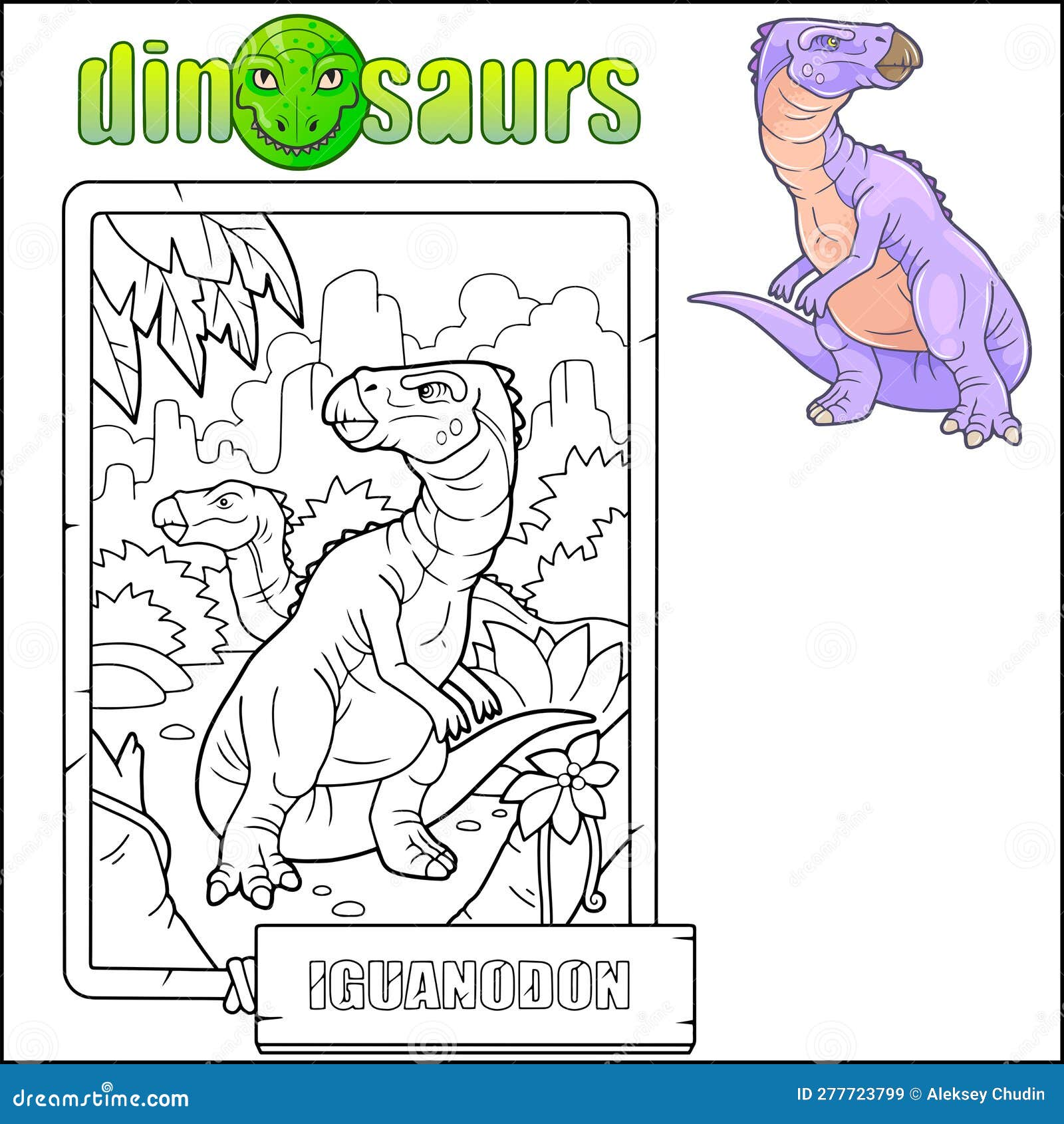 Iguanodon Coloring Page For Kids Vector Illustration | CartoonDealer ...
