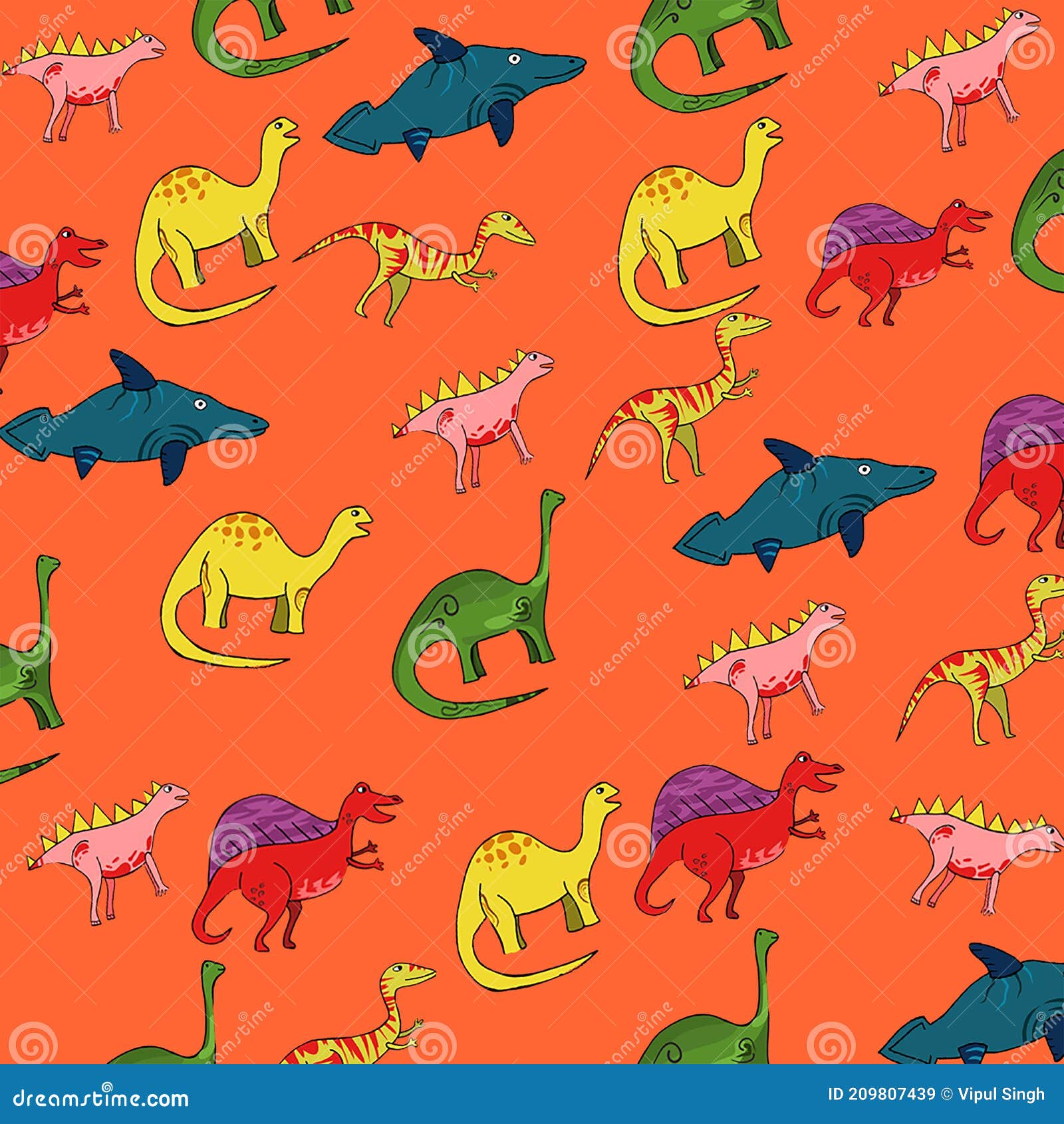 Dinosaur Illustration Art Design Pattern Leaf Stock Illustration ...