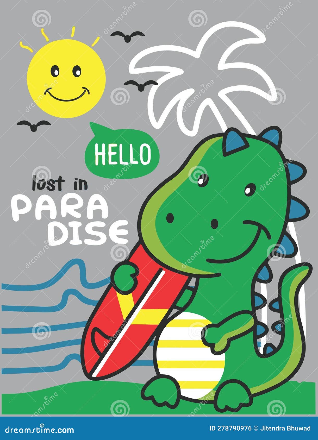 Dinosaur Kids Cartoon Vector Art Print Stock Vector - Illustration of ...