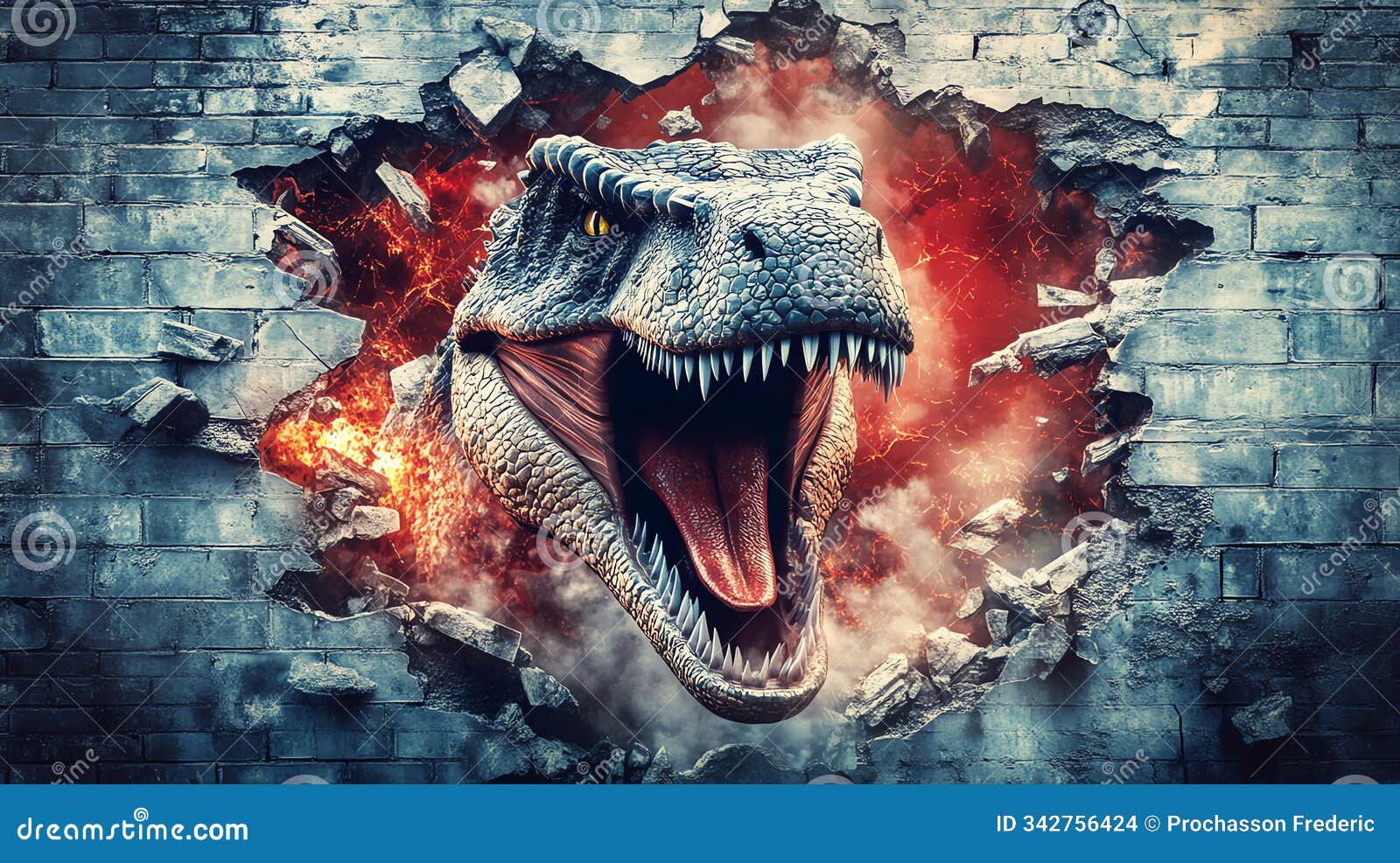 Dinosaur Lets Out an Angry Roar and Crashes Out of the Wall, AI ...