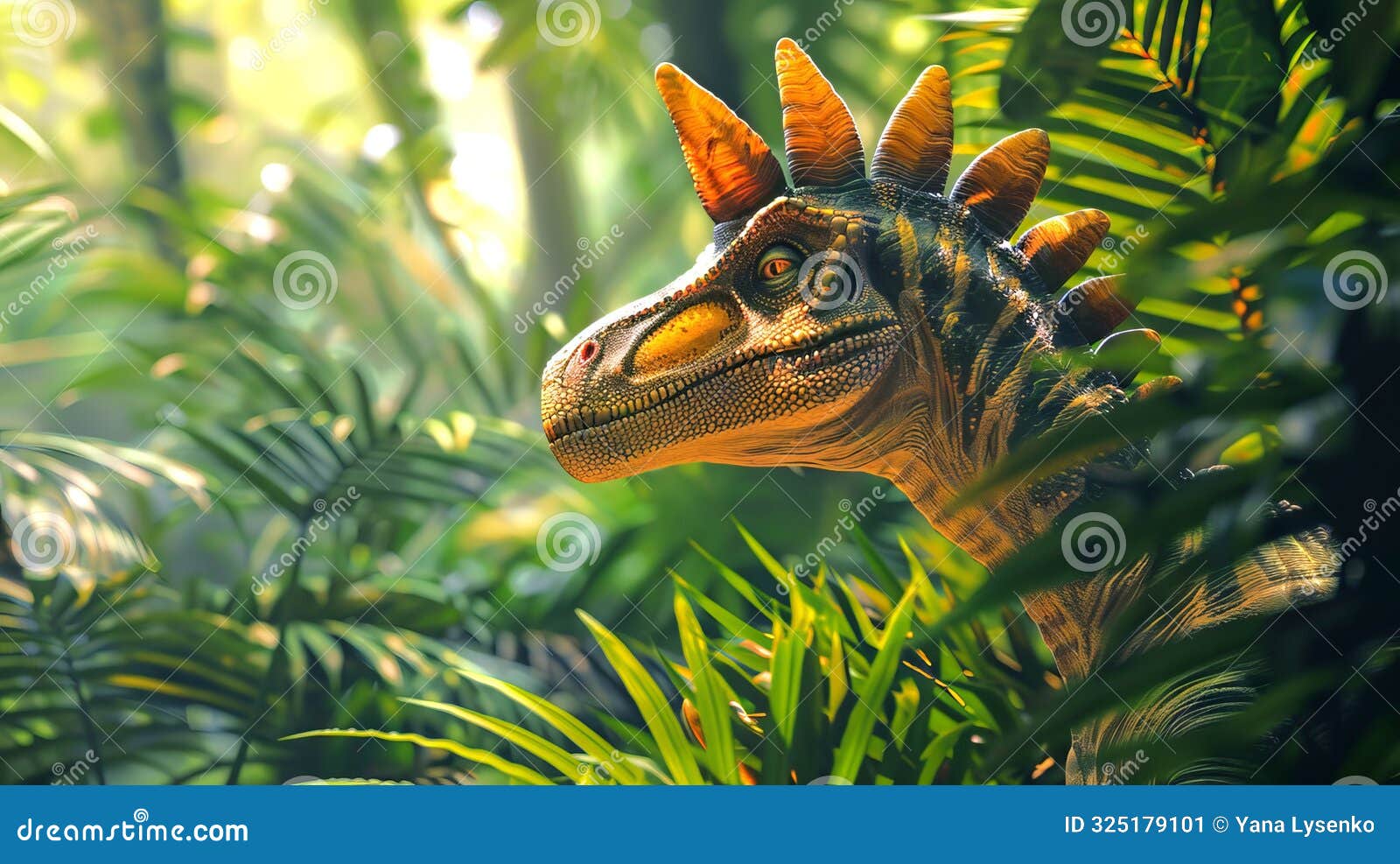 Dinosaur In A Lush Forest Setting. Concept Of Prehistoric Animals ...
