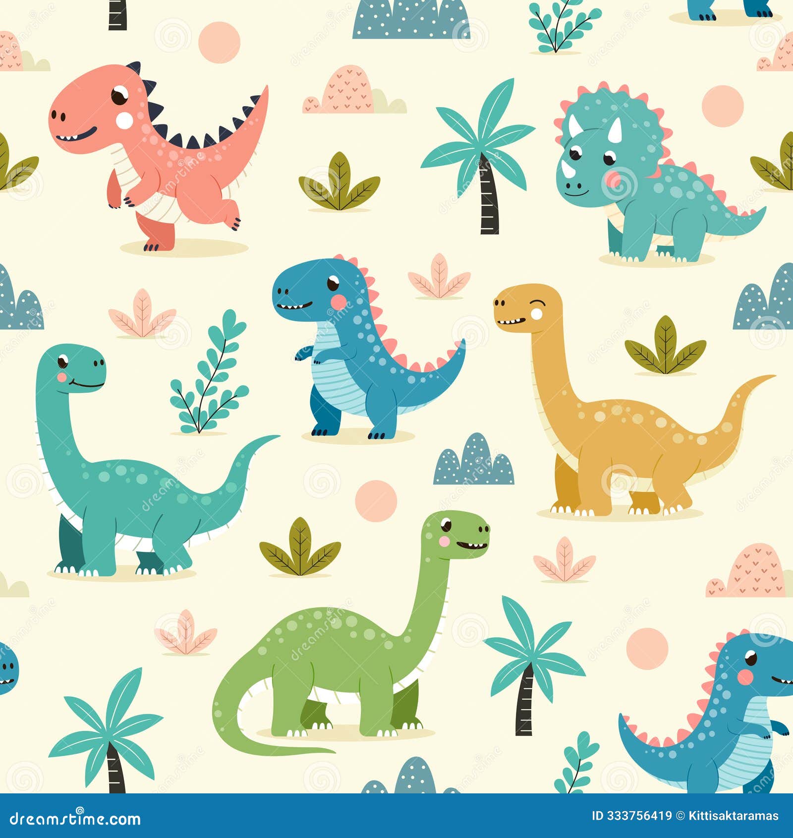 Dinosaur Minimal Cartoon Seamless Pattern Background Stock Illustration ...