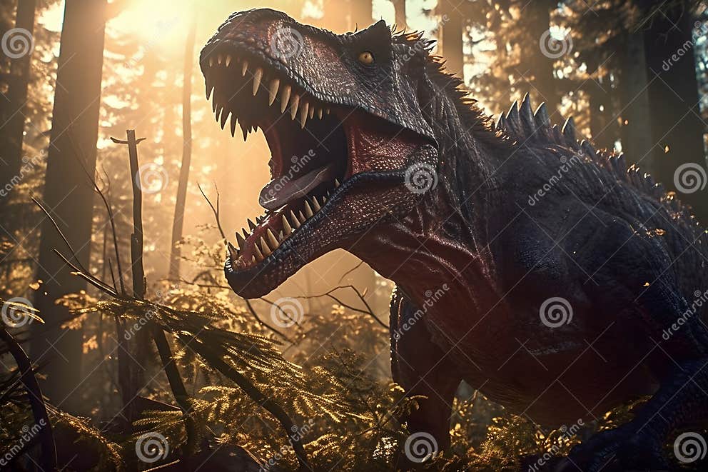 Dinosaur Monster is Roaring in Pine Forest . Created by Generative AI ...