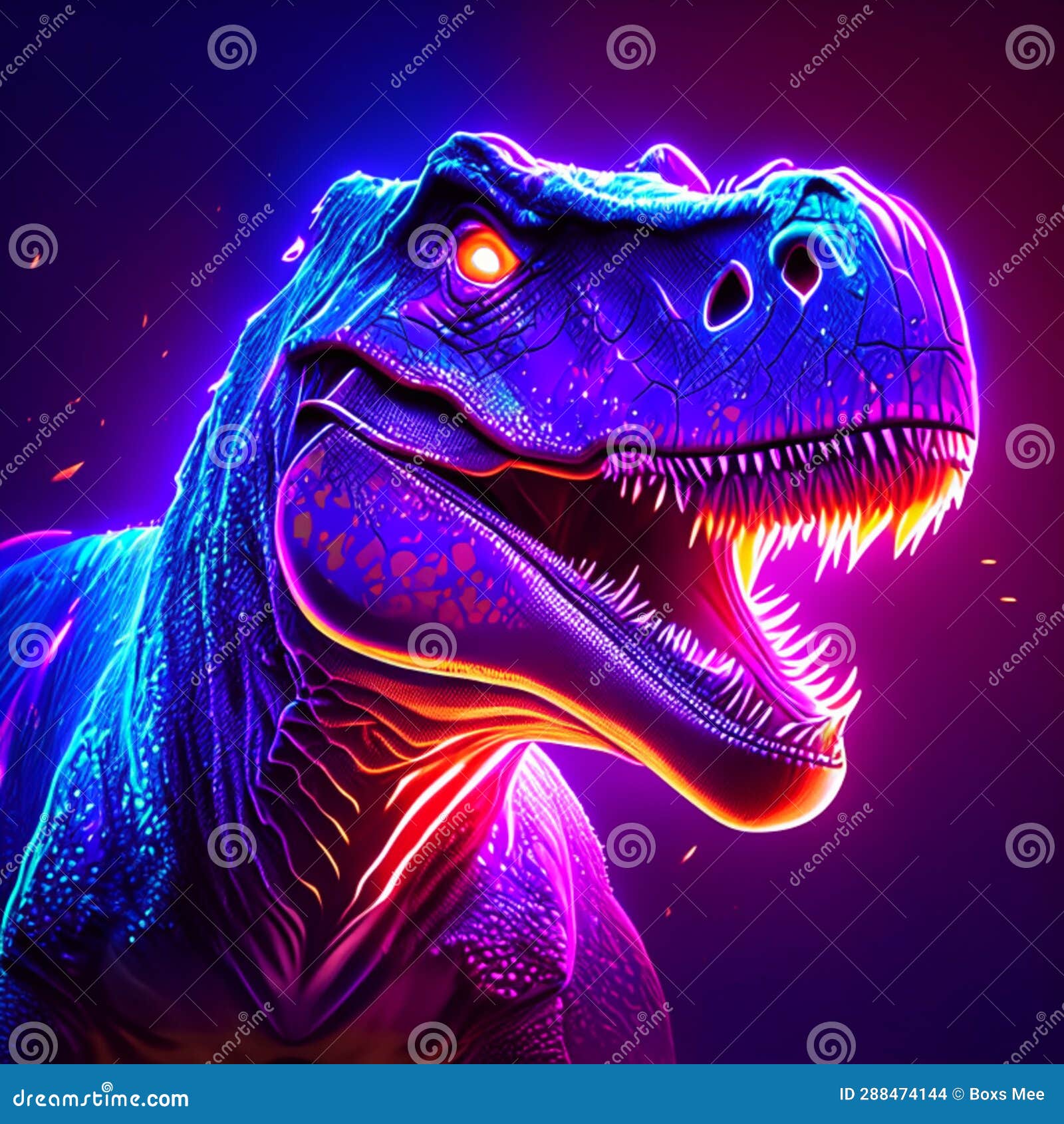 Dinosaur in Neon Light, 3d Rendering. Computer Digital Drawing Stock ...