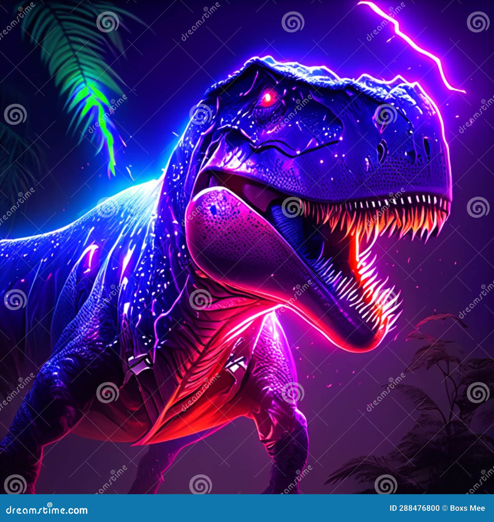 Dinosaur in Neon Light. 3d Rendering. Computer Digital Drawing Stock ...