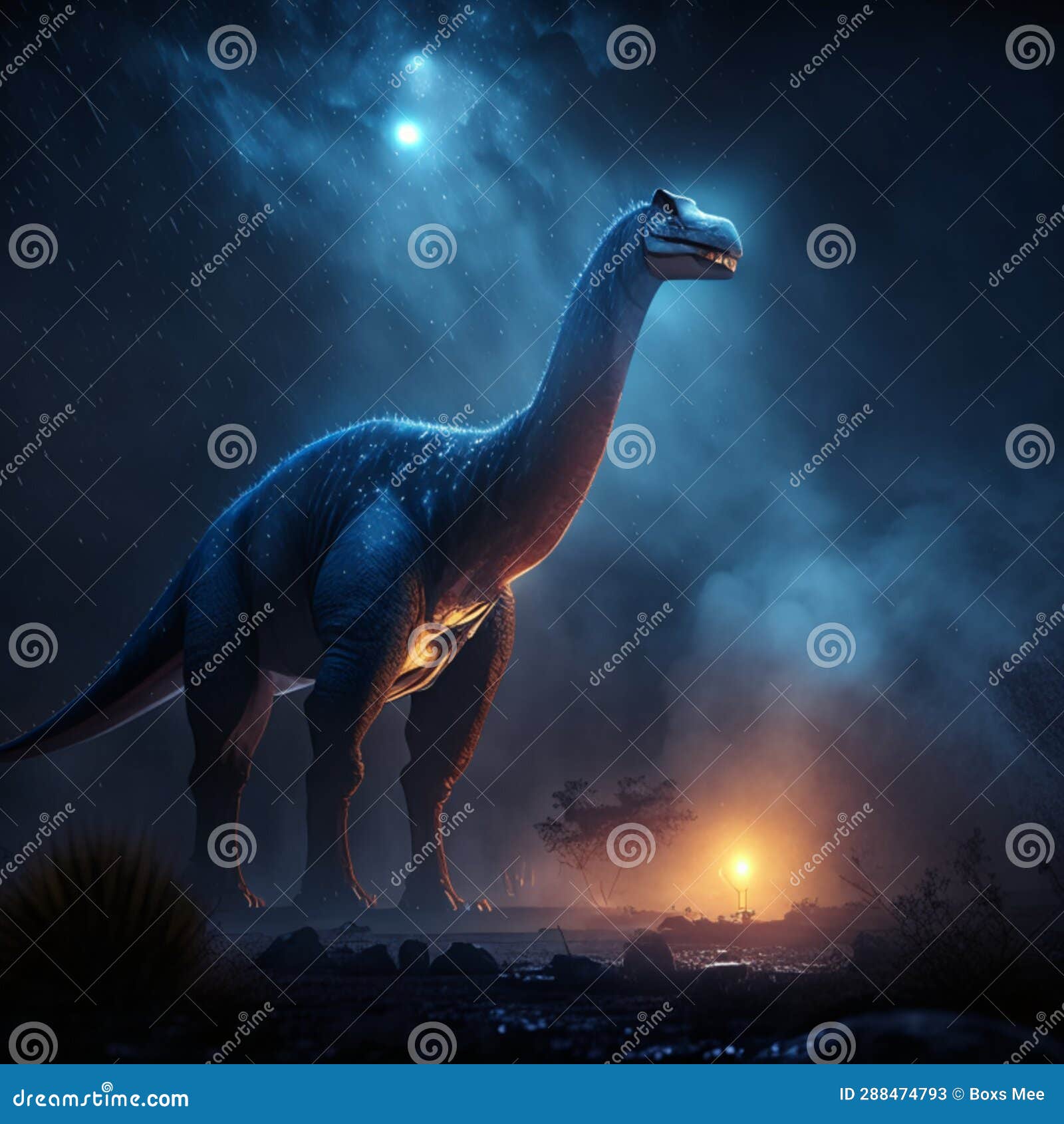 Dinosaur in the Night Sky. 3d Rendering. Computer Digital Drawing Stock ...