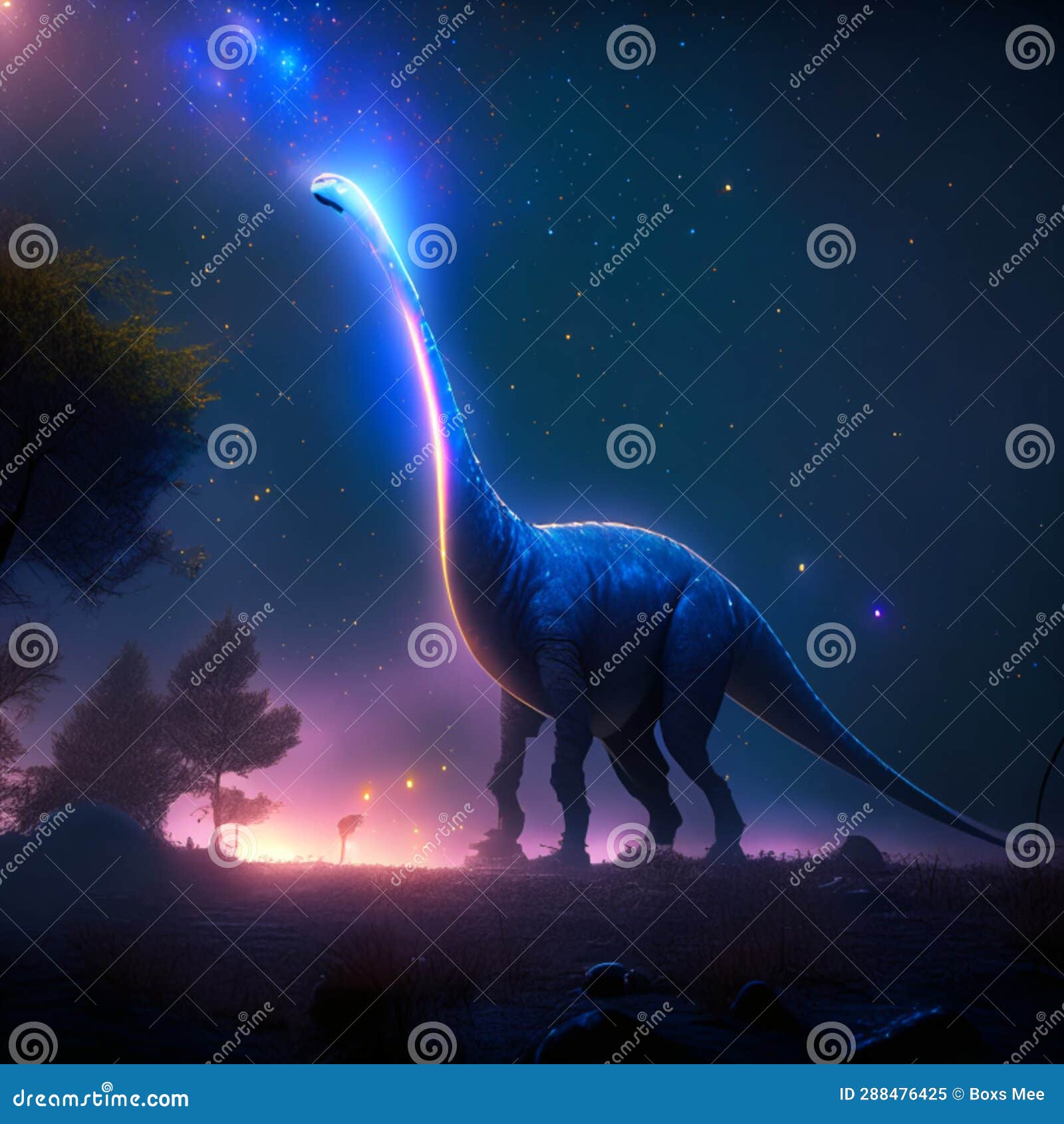 Dinosaur in the Night Sky. 3d Rendering. Computer Digital Drawing Stock ...