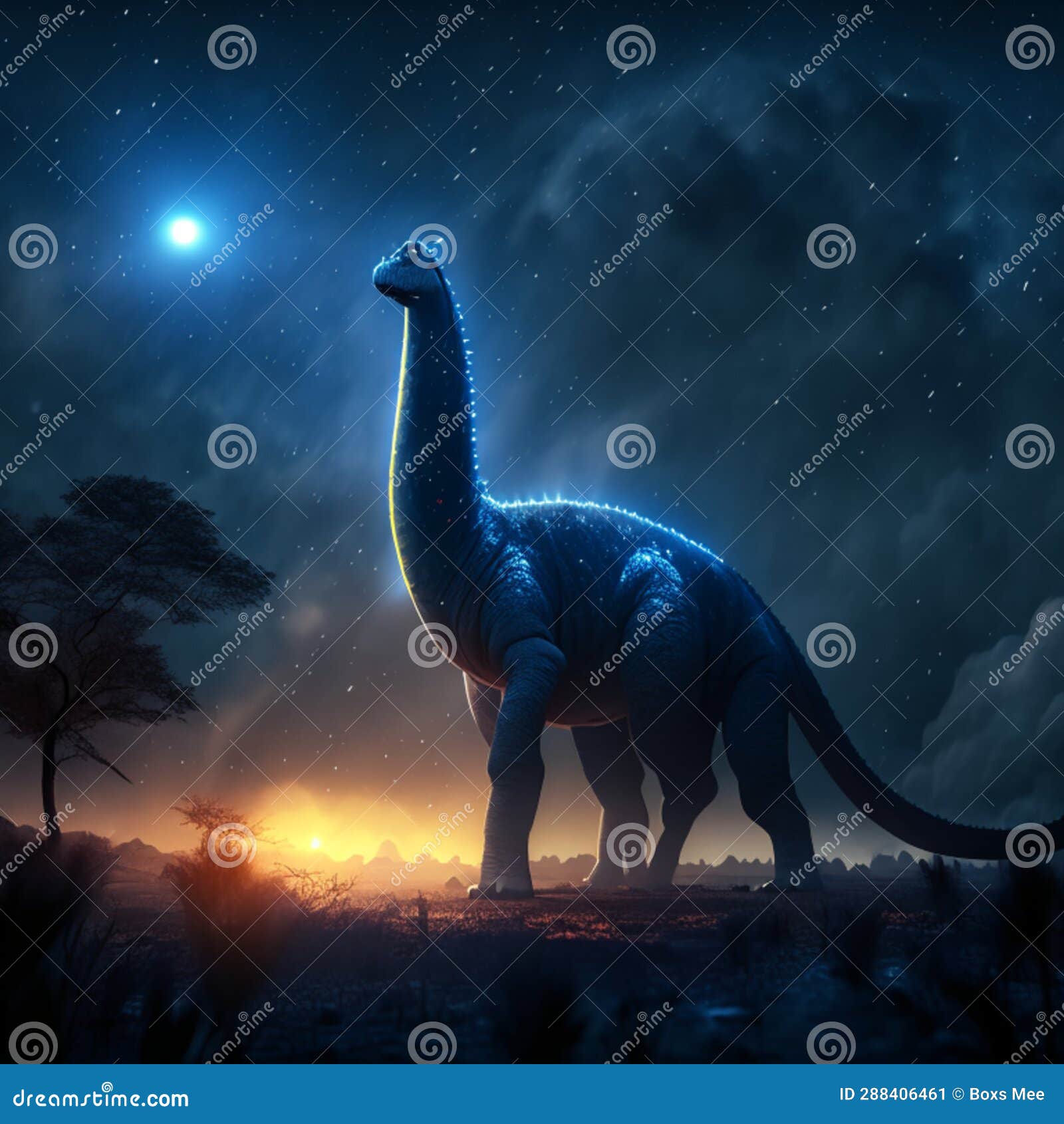 Dinosaur in the Night Sky. 3D Rendering. 3D Illustration Stock ...