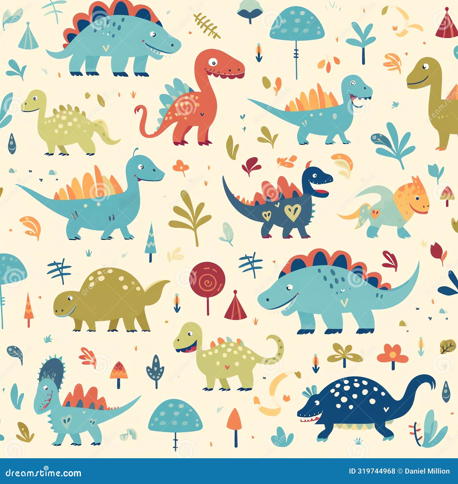 Dinosaur Pattern Background, Design Seamless Pattern, for Nursery ...